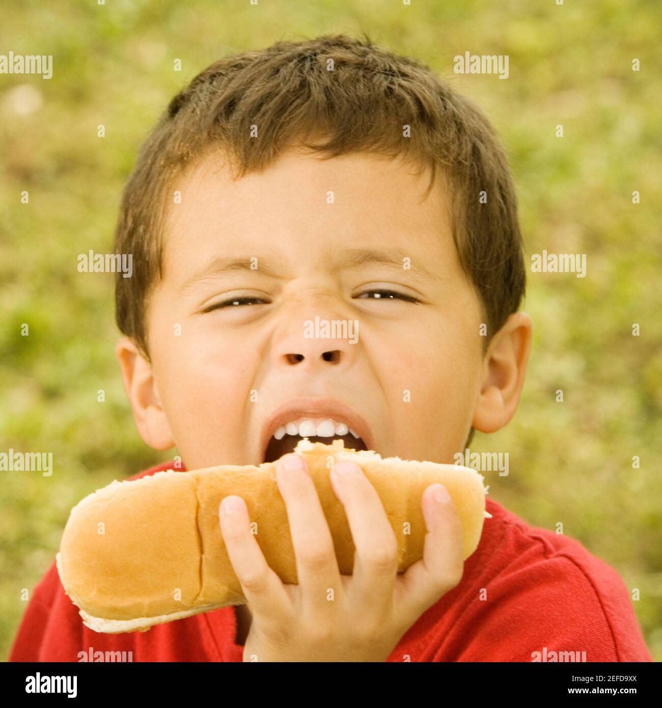 Child eating hot dog hi-res stock photography and images - Alamy