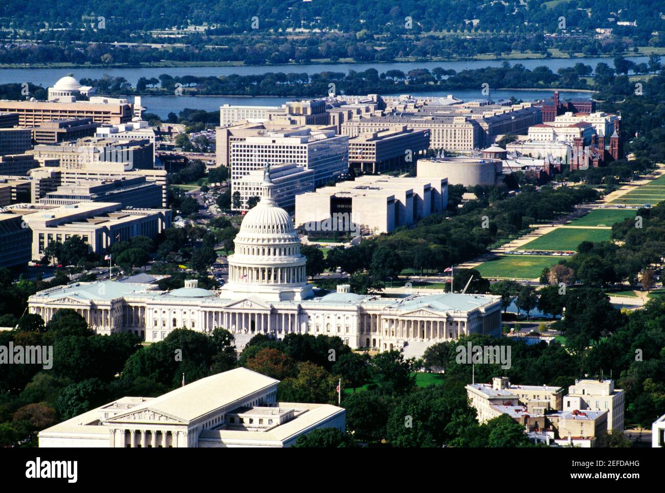 Aerial view of a government building, Capitol Building, Washington DC ...