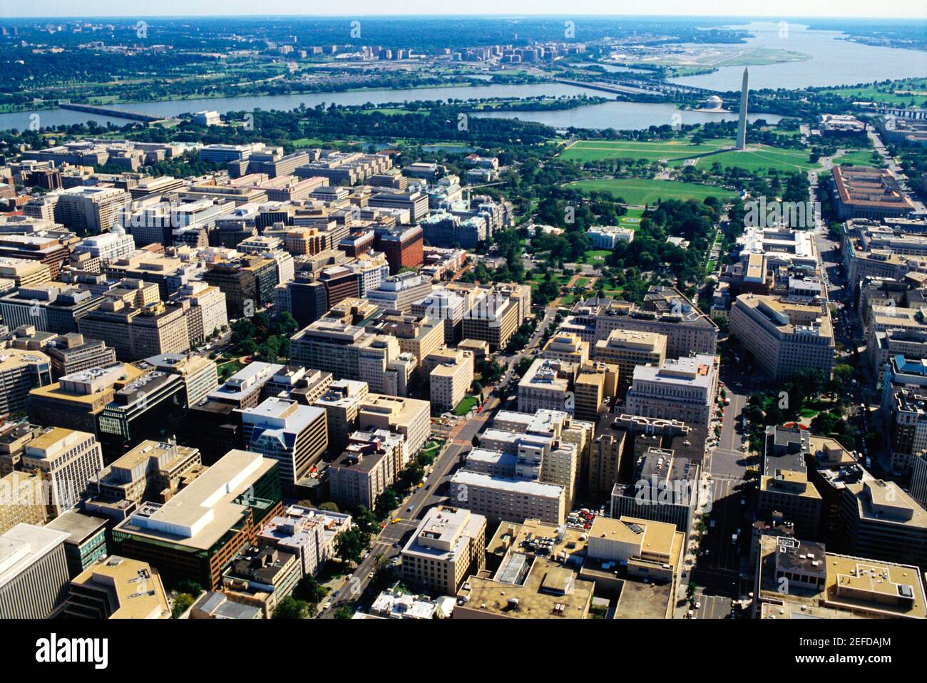Aerial view of buildings along a river, Washington DC, USA Stock Photo ...