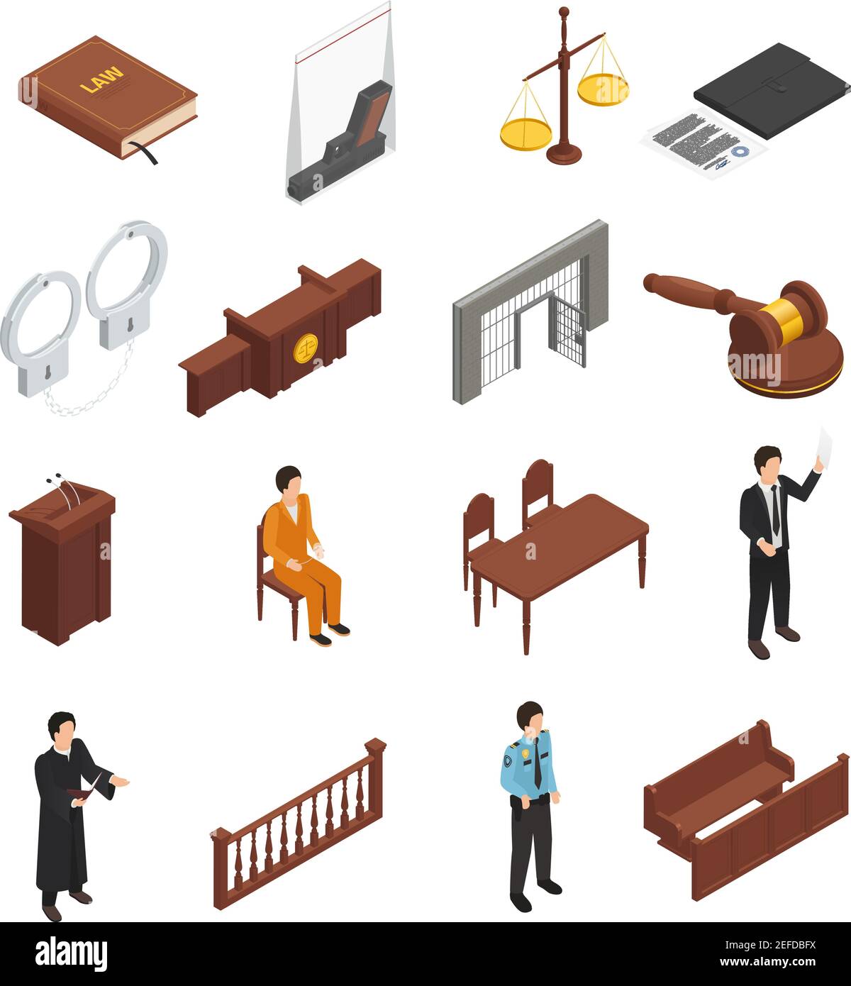 Law justice symbols isometric icons collection with bible handcuffs ...