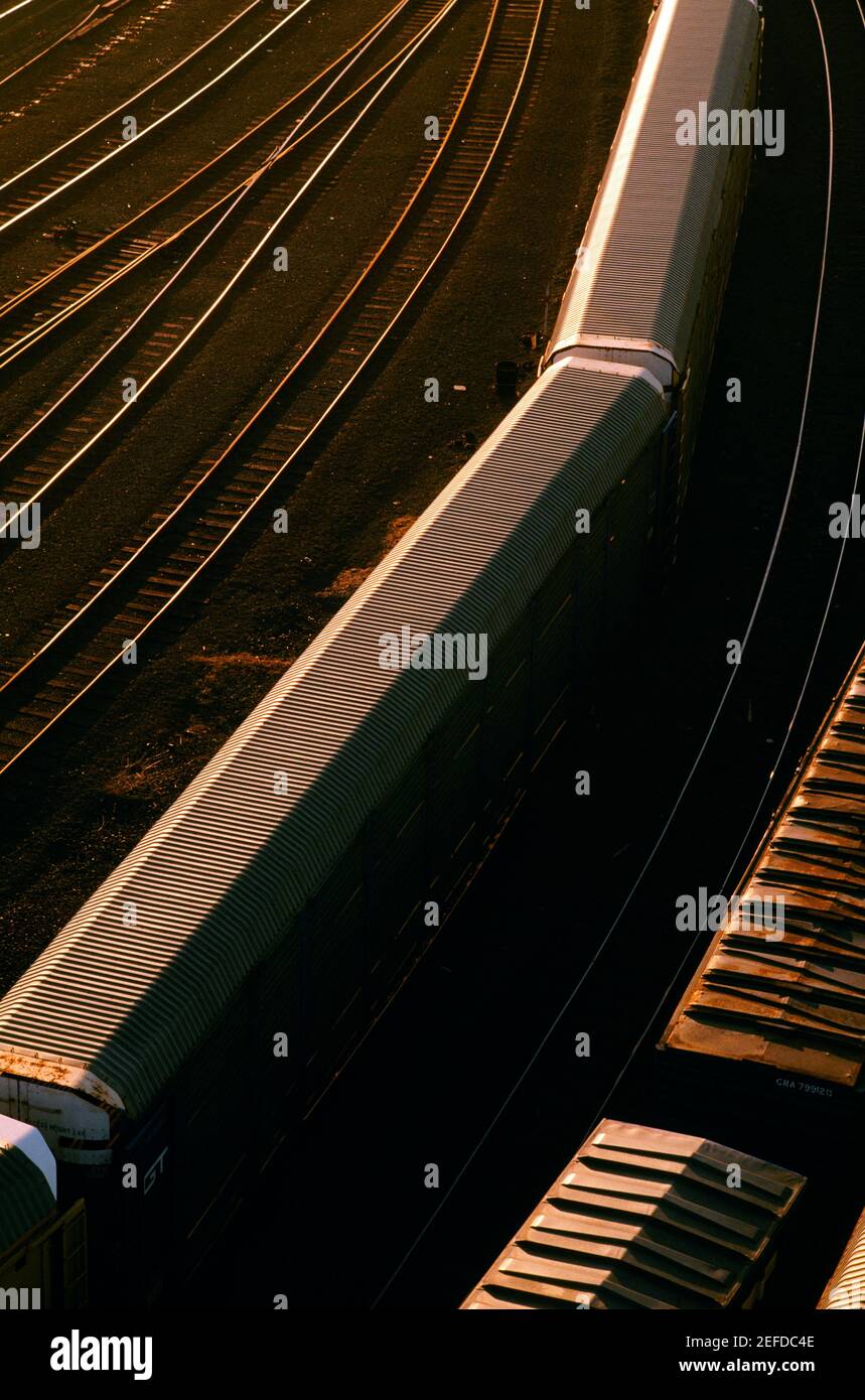 Freight cars and reflection on rails in Baltimore, MD Stock Photo - Alamy