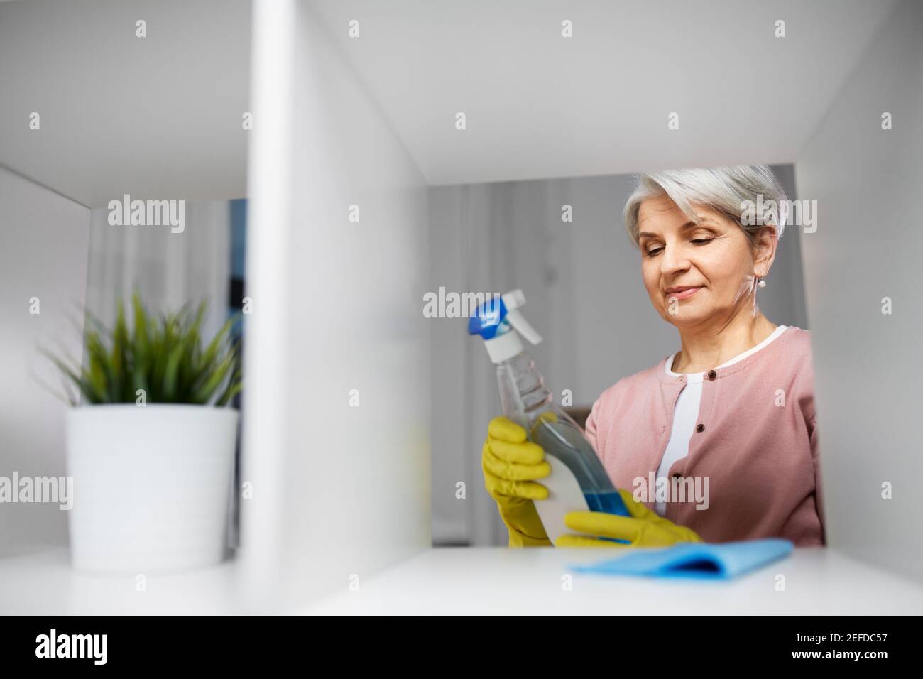 senior woman cleaning rack with detergent at home Stock Photo - Alamy