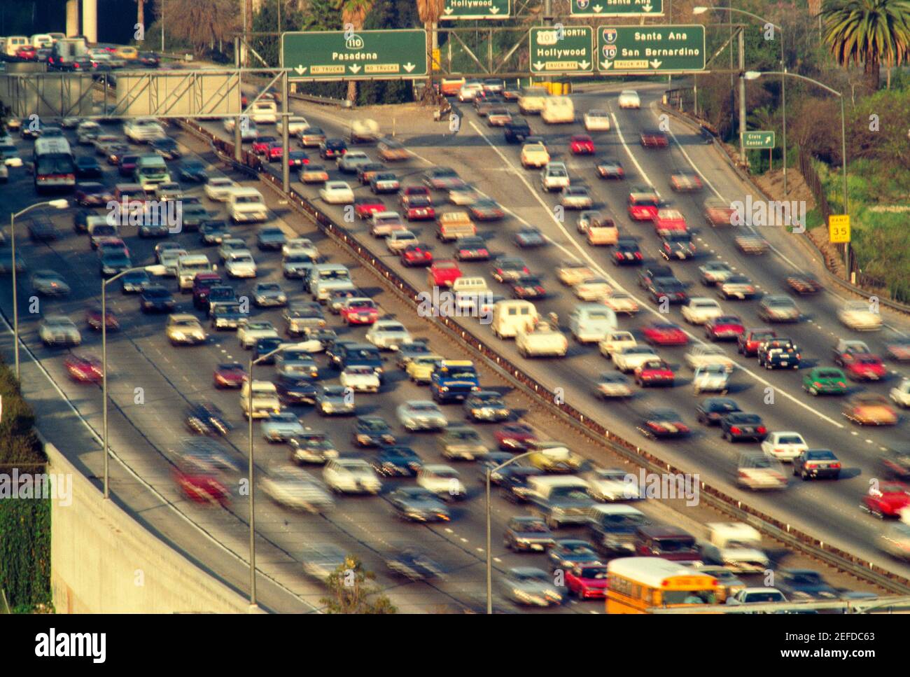 Traffic on Los Angeles freeways with freeway signs Stock Photo - Alamy