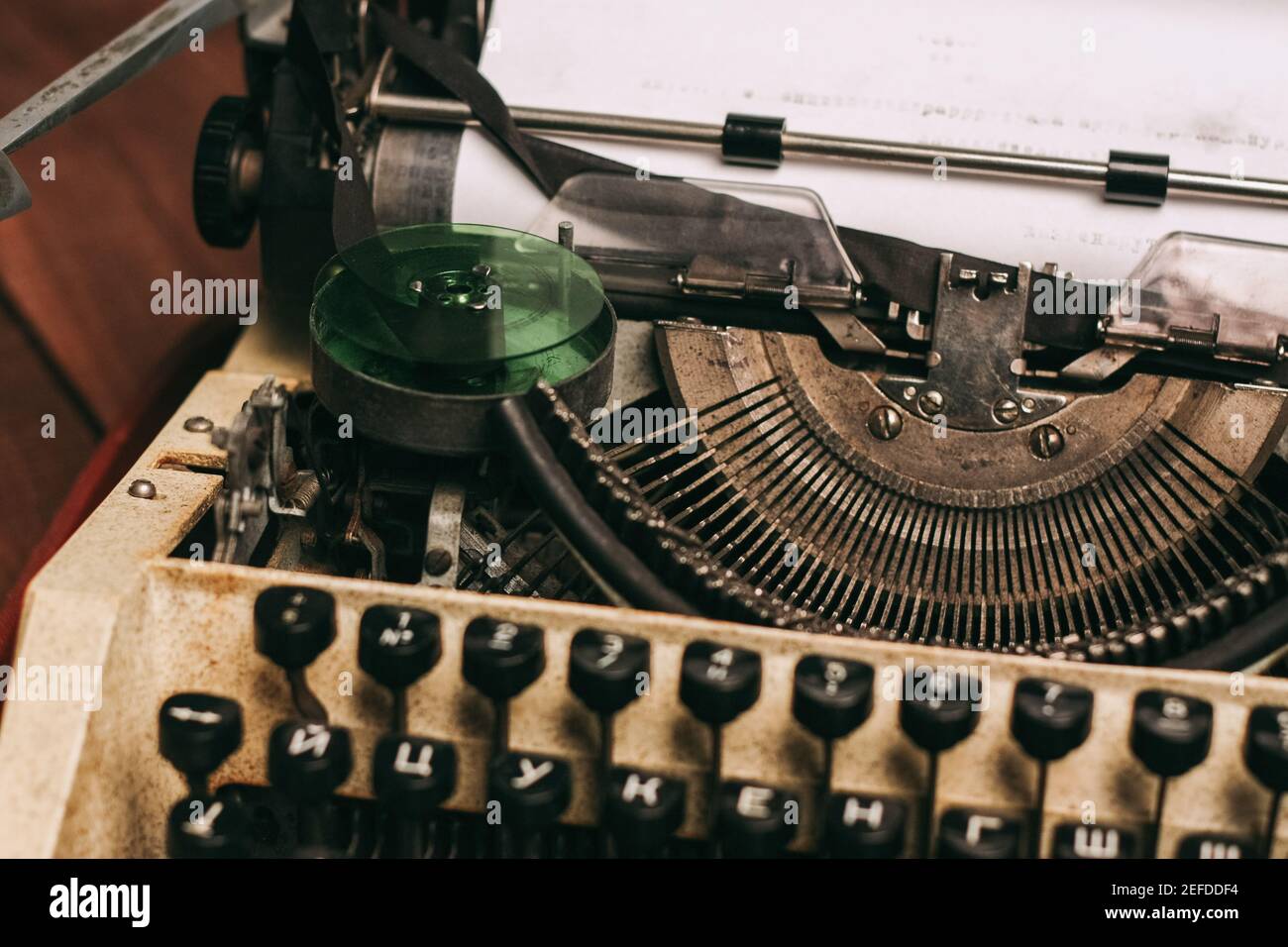 typewriter with keys letters paper wood background texture Stock Photo ...