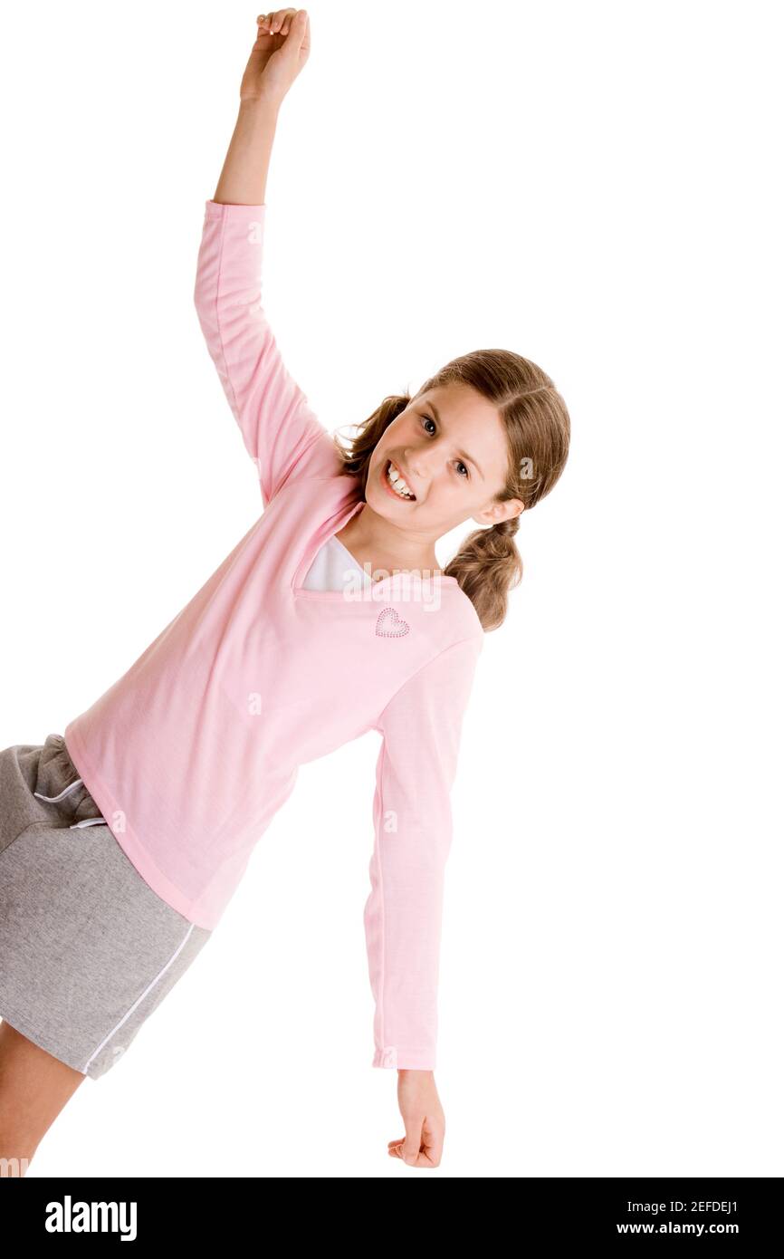 Portrait of a girl with her hand raised Stock Photo - Alamy