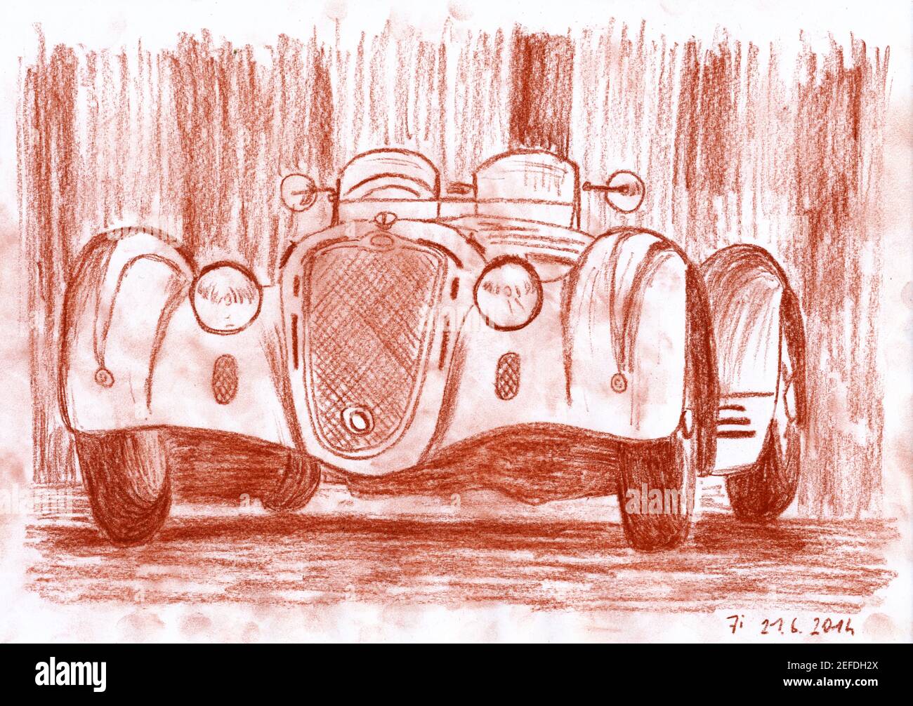 vintage car, classic oldtimer, manual pencil drawing Stock Photo - Alamy