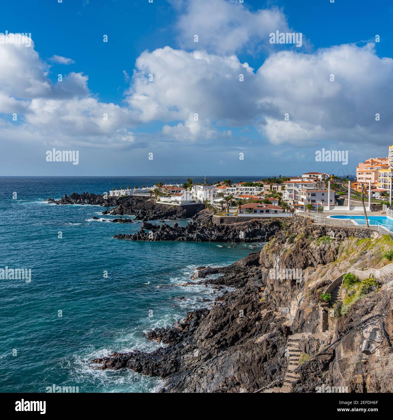 Tropical island of Tenerife. Panorama of the Coastline with buildings ...