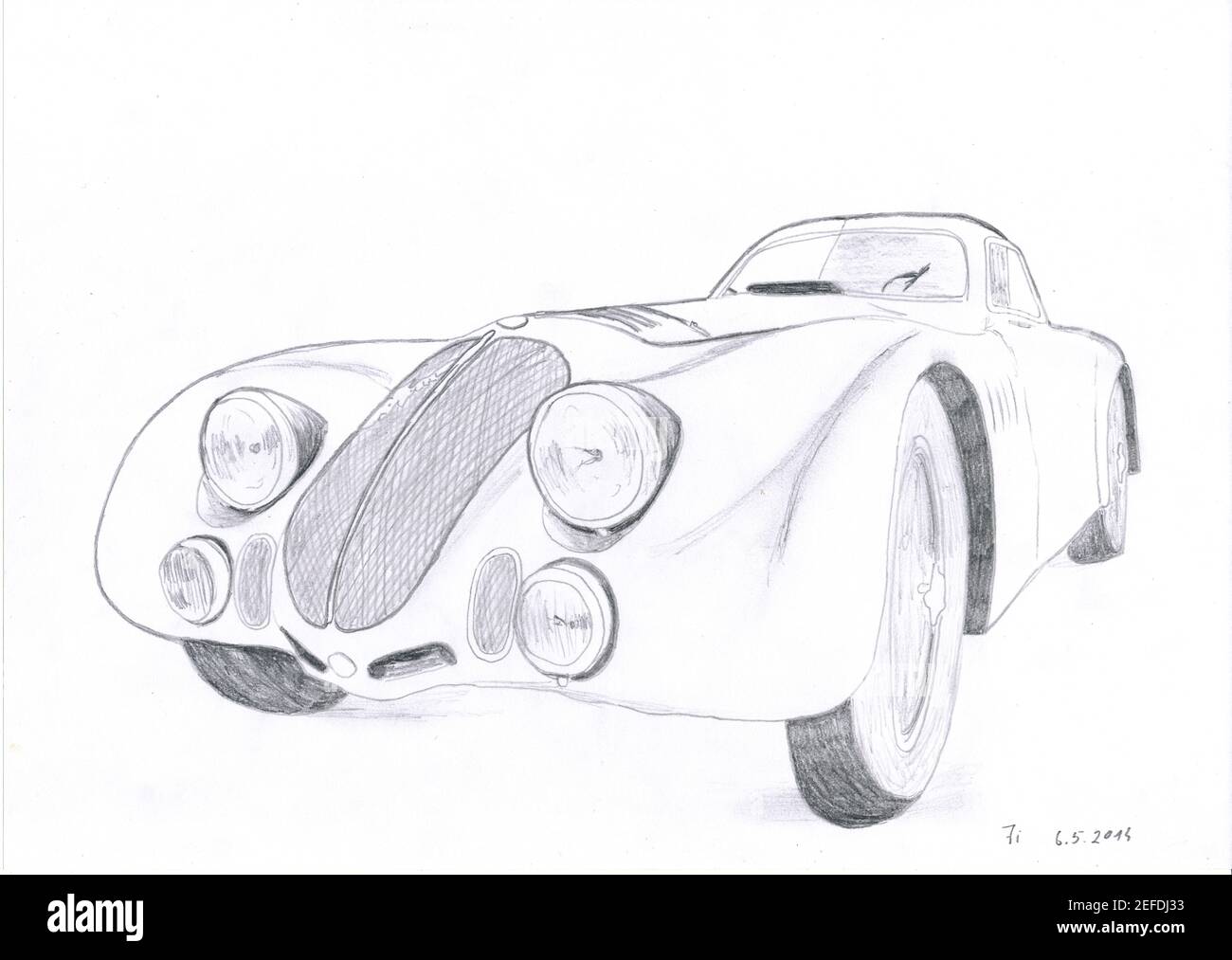 vintage car, classic oldtimer, manual pencil drawing Stock Photo - Alamy