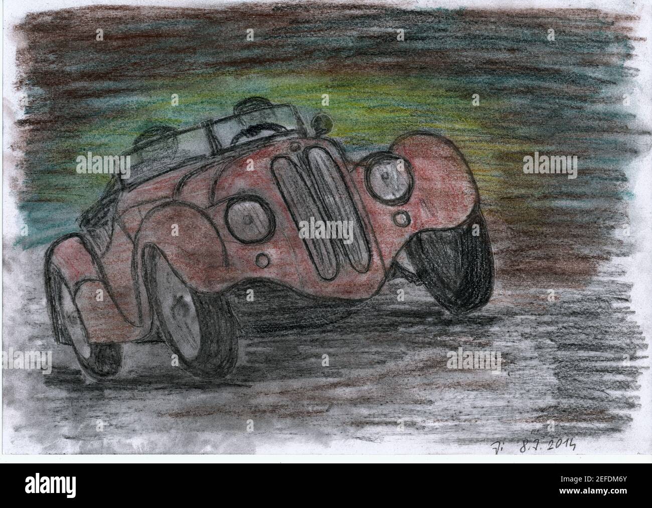 vintage car, classic oldtimer, manual pencil drawing Stock Photo - Alamy