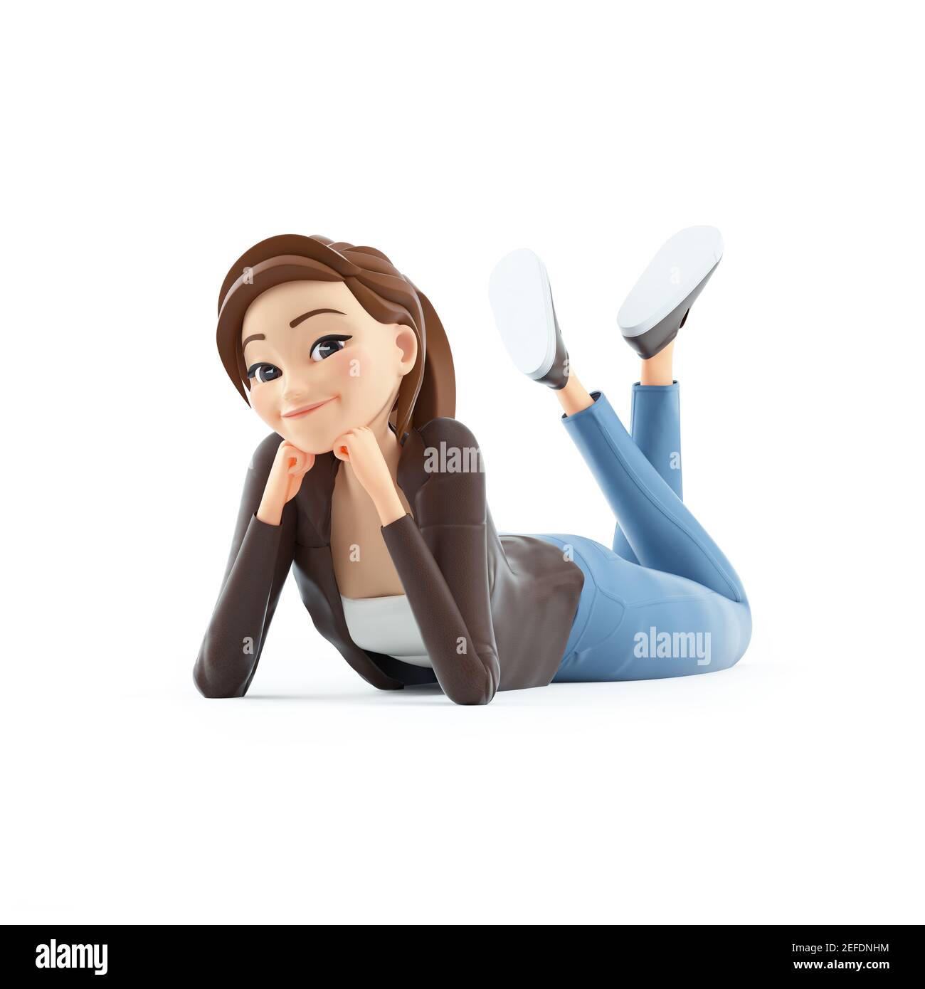 3d cartoon woman lying down on floor, illustration isolated on white ...