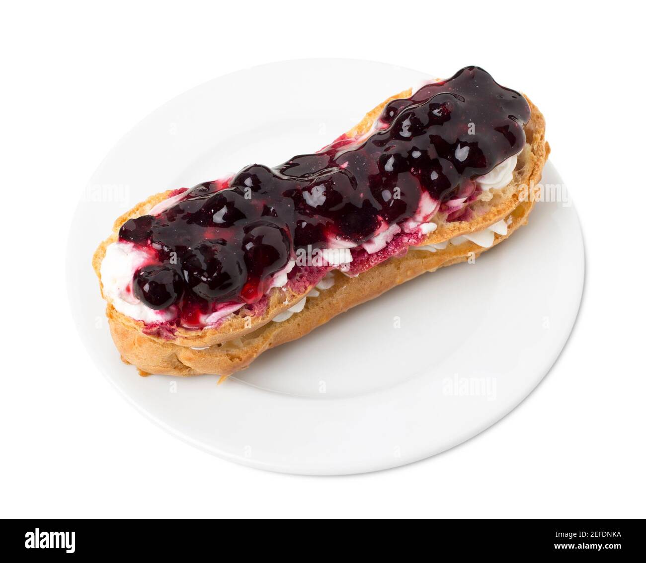 Delicious eclair with berry jam. Isolated on a white background Stock ...