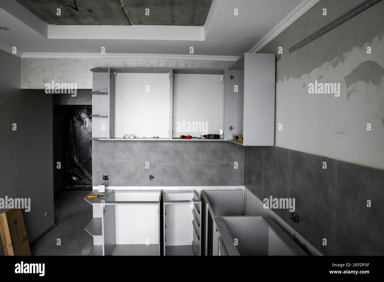 Custom kitchen cabinets installation without a furniture facades mdf ...