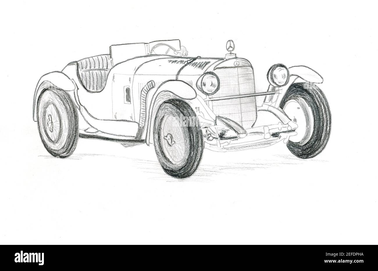 vintage car, classic oldtimer, manual pencil drawing Stock Photo - Alamy