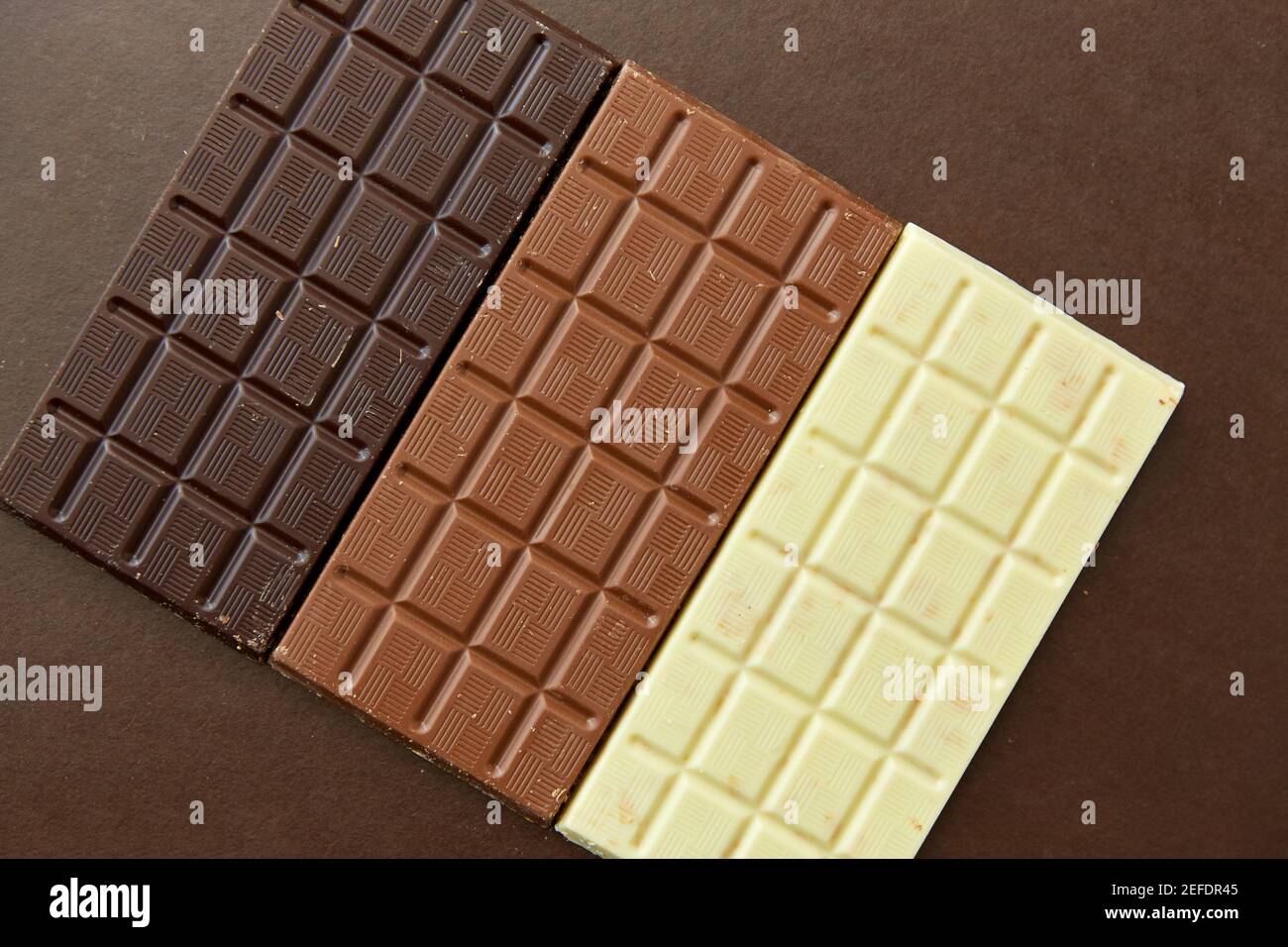 different kinds of chocolate on brown background Stock Photo - Alamy