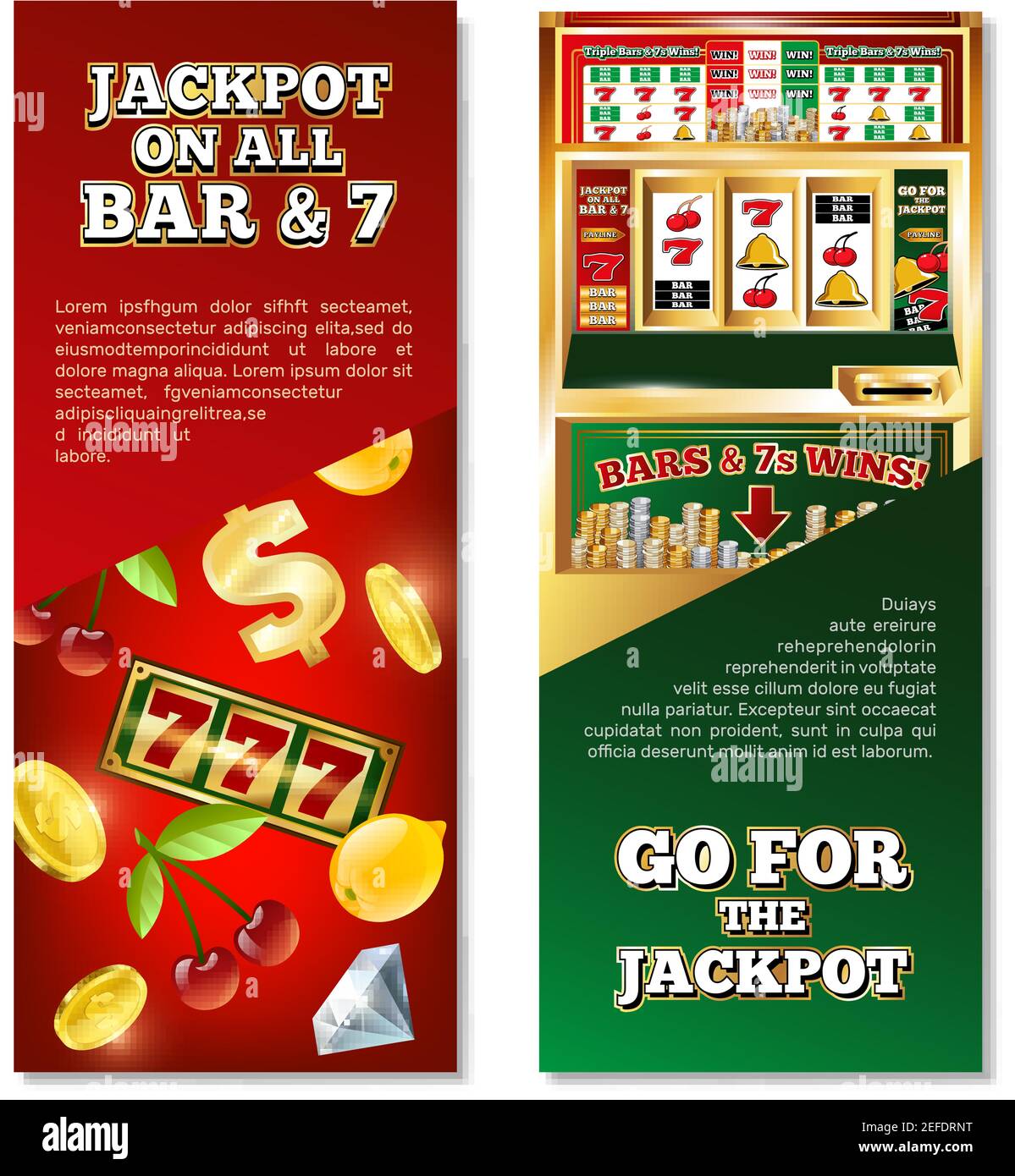 Slot machine vertical banners with jackpot on game line, dollar sign ...