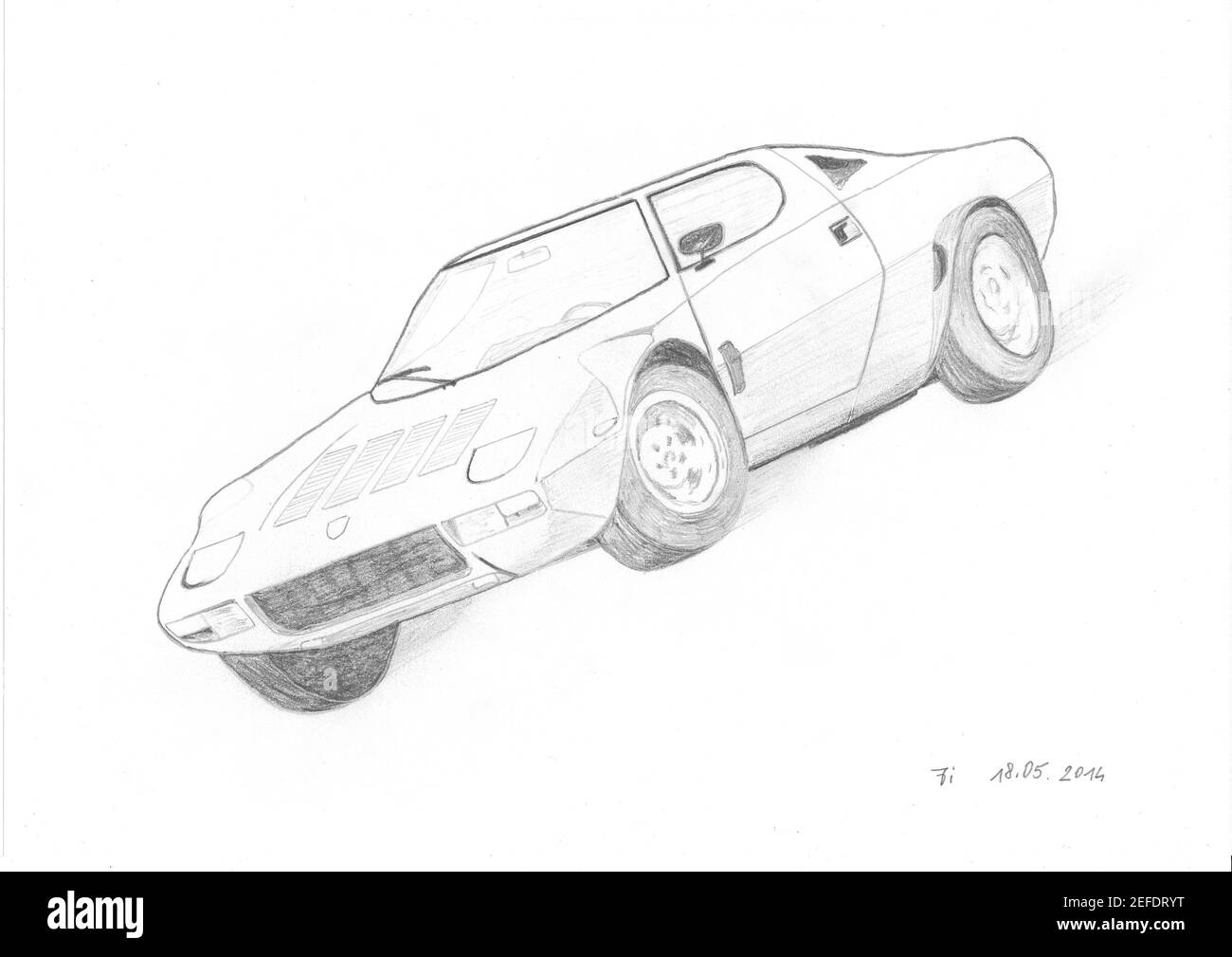 vintage car, classic oldtimer, manual pencil drawing Stock Photo - Alamy
