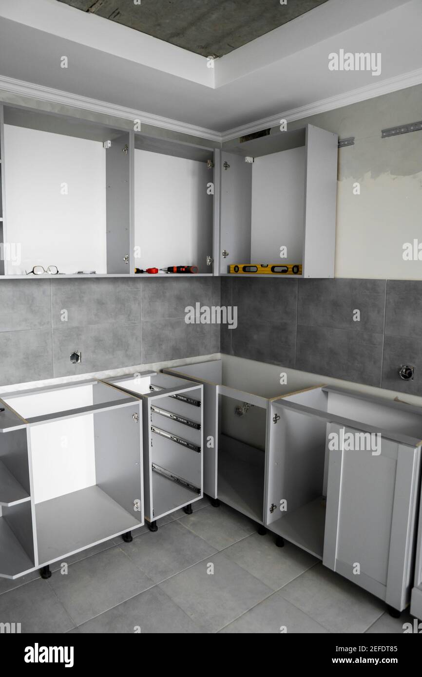 Custom kitchen cabinets installation without a furniture facades mdf ...