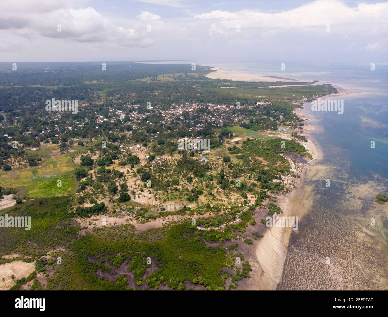 Uninhabited Tropical Islands in Indian Ocean. Aerial view of Pemba Island, Zanzibar. Tanzania ...