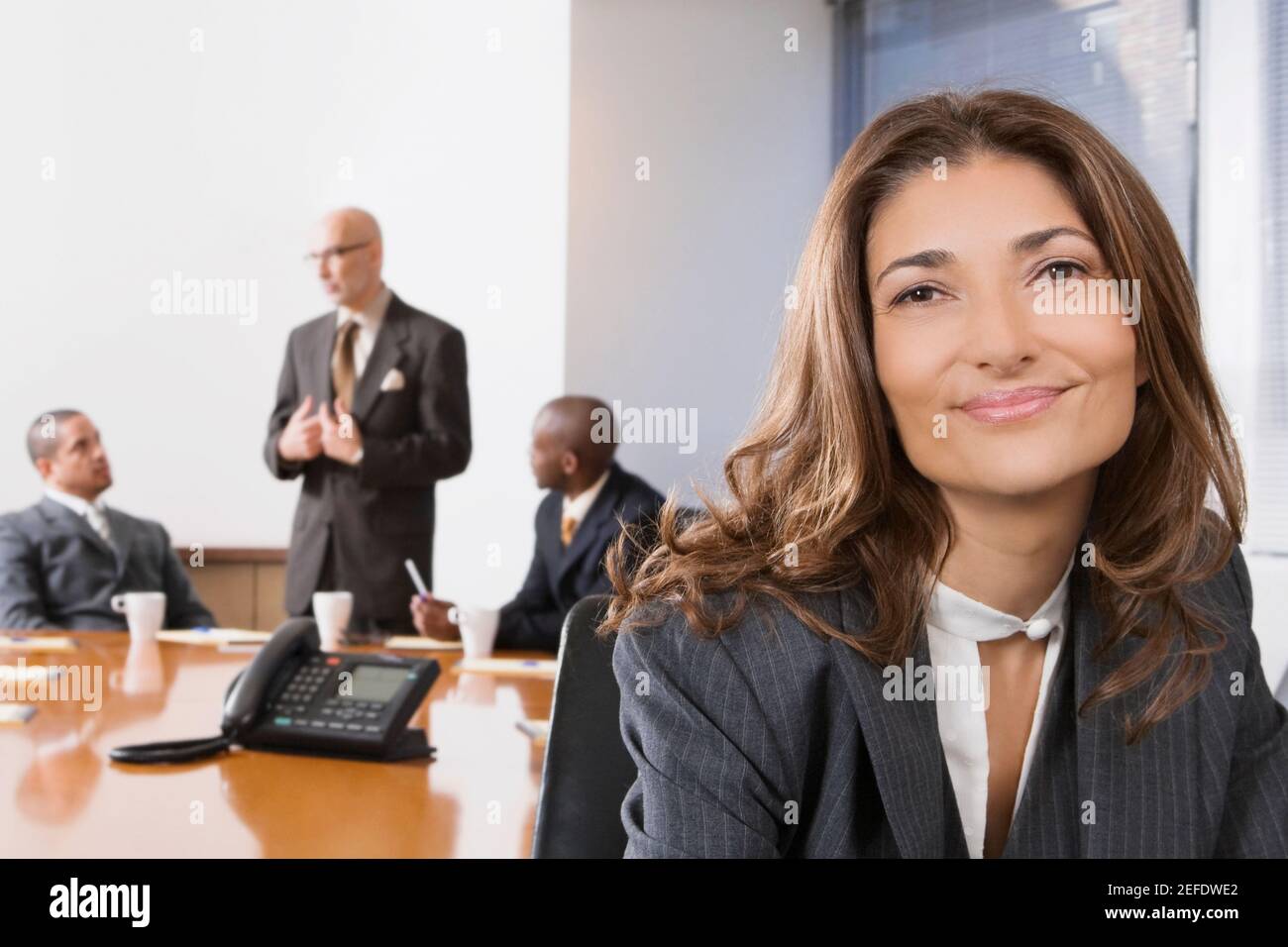 Portrait of a businesswoman smiling with other business executives in a ...