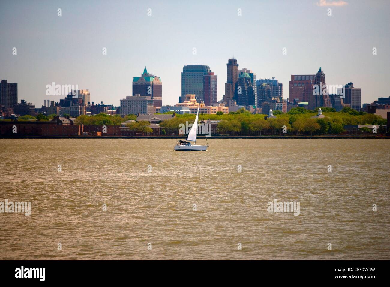 Sailboat in water, Manhattan, New York City, New York State, USA Stock ...