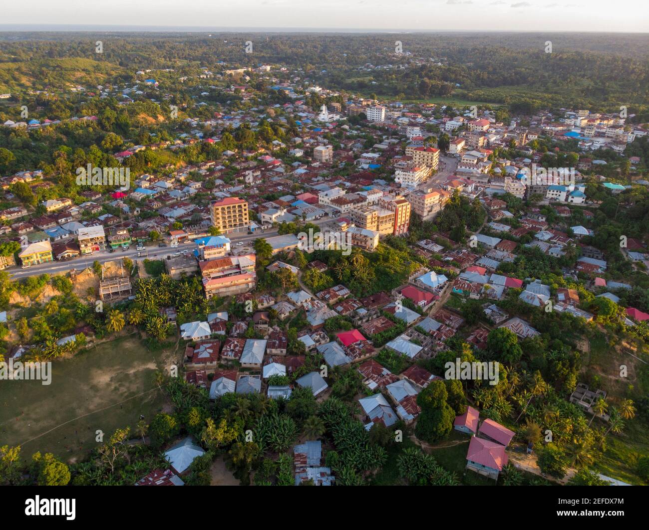 Aerial Drone shot of Chake Chake City, a Capital of Pemba island ...