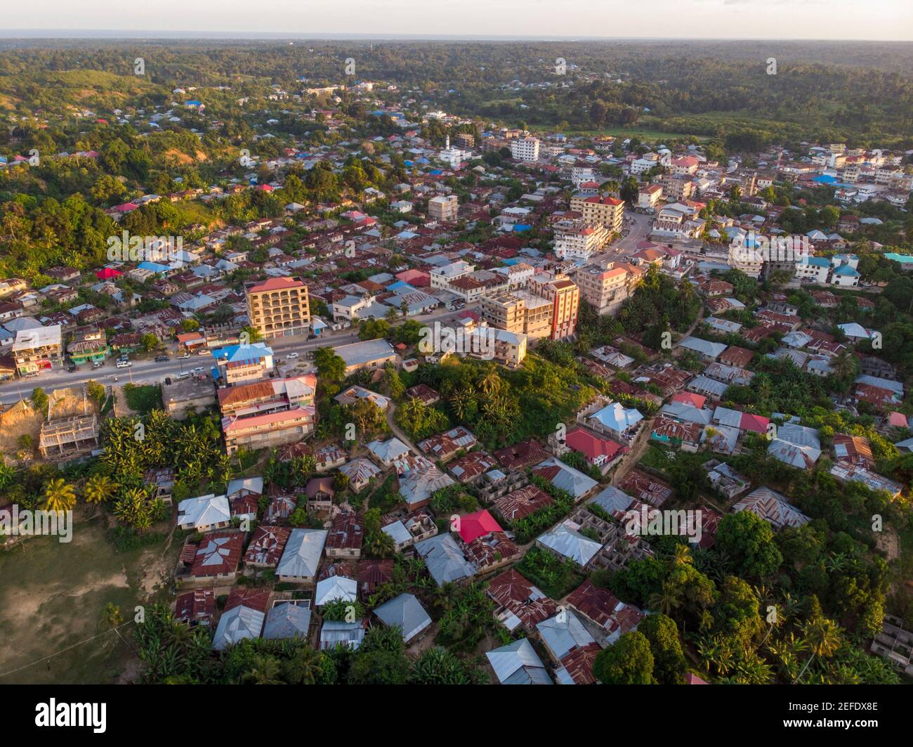 Aerial Drone shot of Chake Chake City, a Capital of Pemba island ...