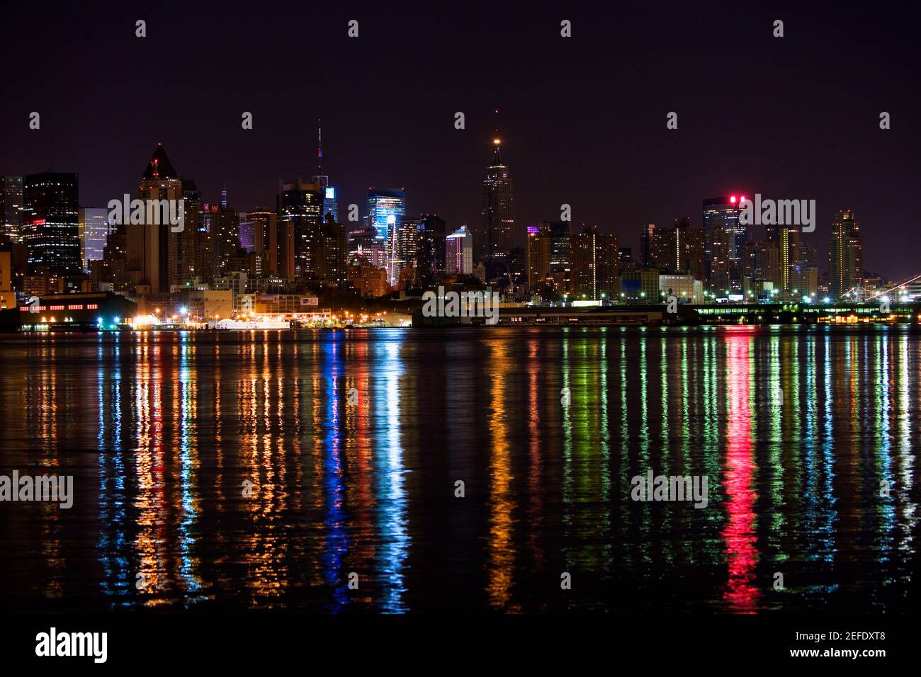Buildings lit up at night, New York City, New York State, USA Stock ...