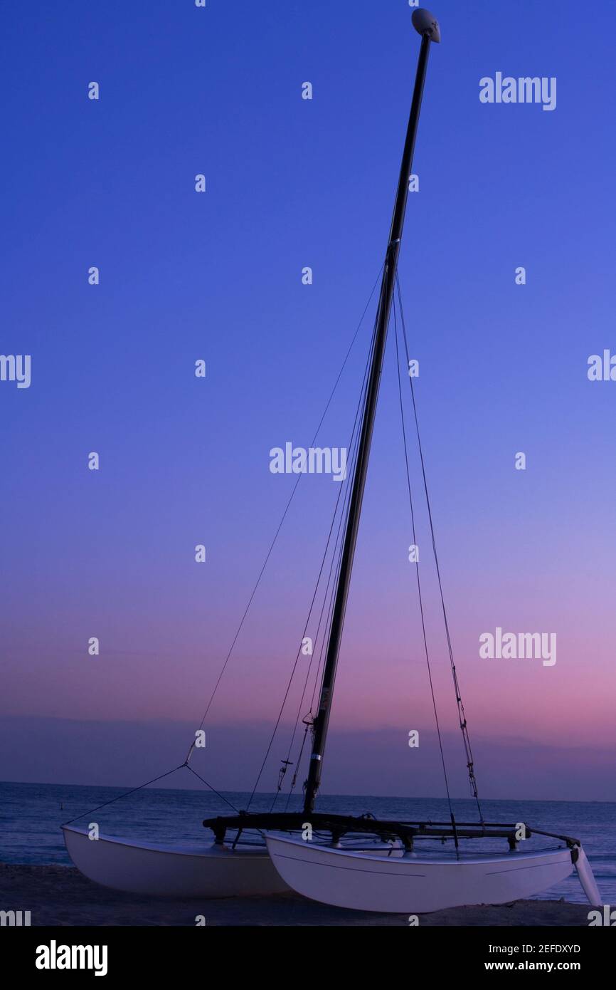 Low angle view of the mast of a boat, South Beach, Miami, Florida, USA ...