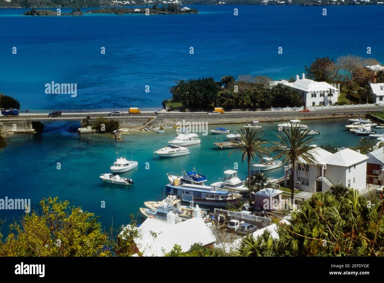 Aerial view of a harbor near a highway, Bermuda Stock Photo - Alamy