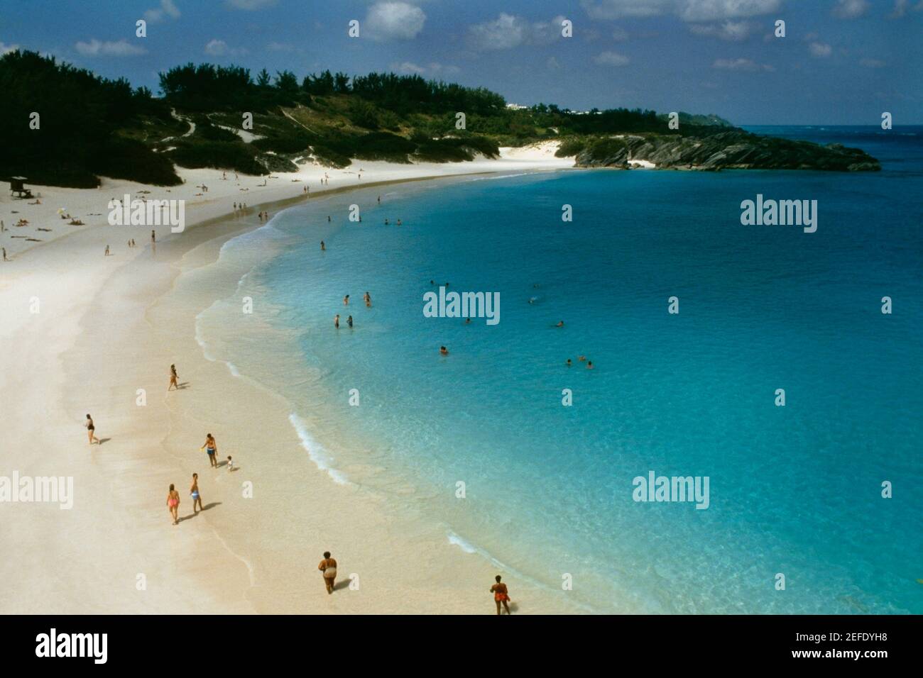 Large group of people holidaying on Horseshoe bay beach, Bermuda Stock ...