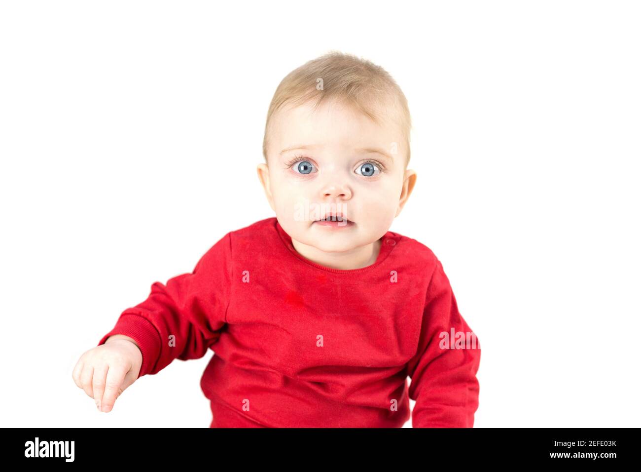 Handsome baby on white background copy text isolated Stock Photo - Alamy