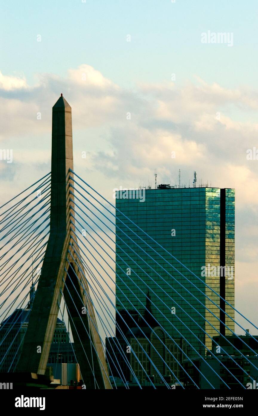 Bridge in a city, Leonard P. Zakim Bunker Hill Bridge, Boston ...