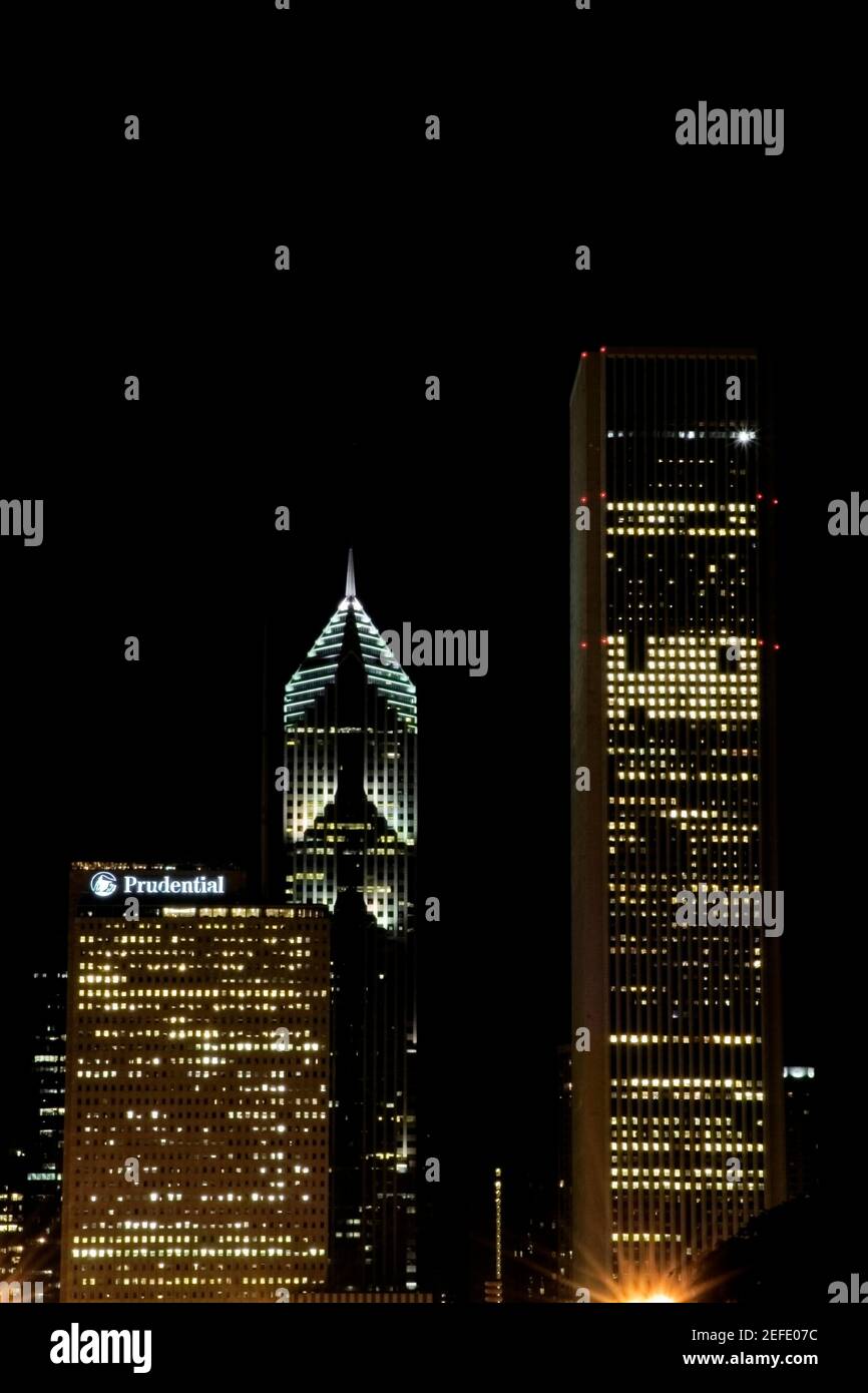 Buildings lit up at night, Chicago, Illinois, USA Stock Photo - Alamy