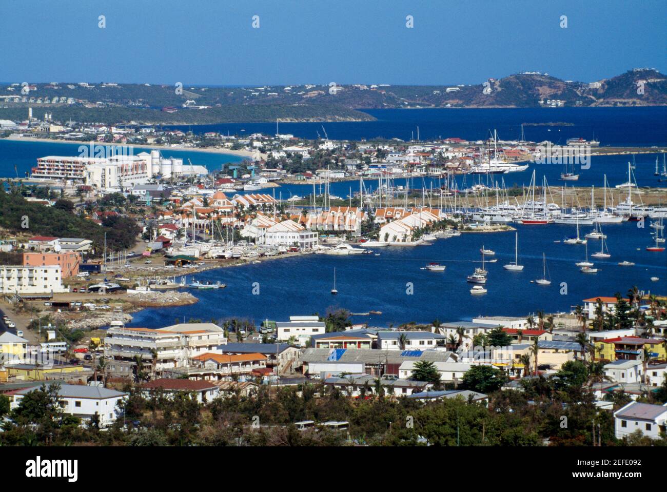 Overall view of the harbor on the French side of St. Martin in the ...