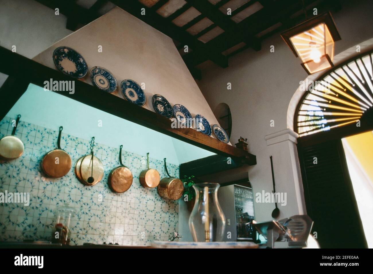 A bar adorned cooking pans and plates, Old San Juan, Puerto Rico Stock ...