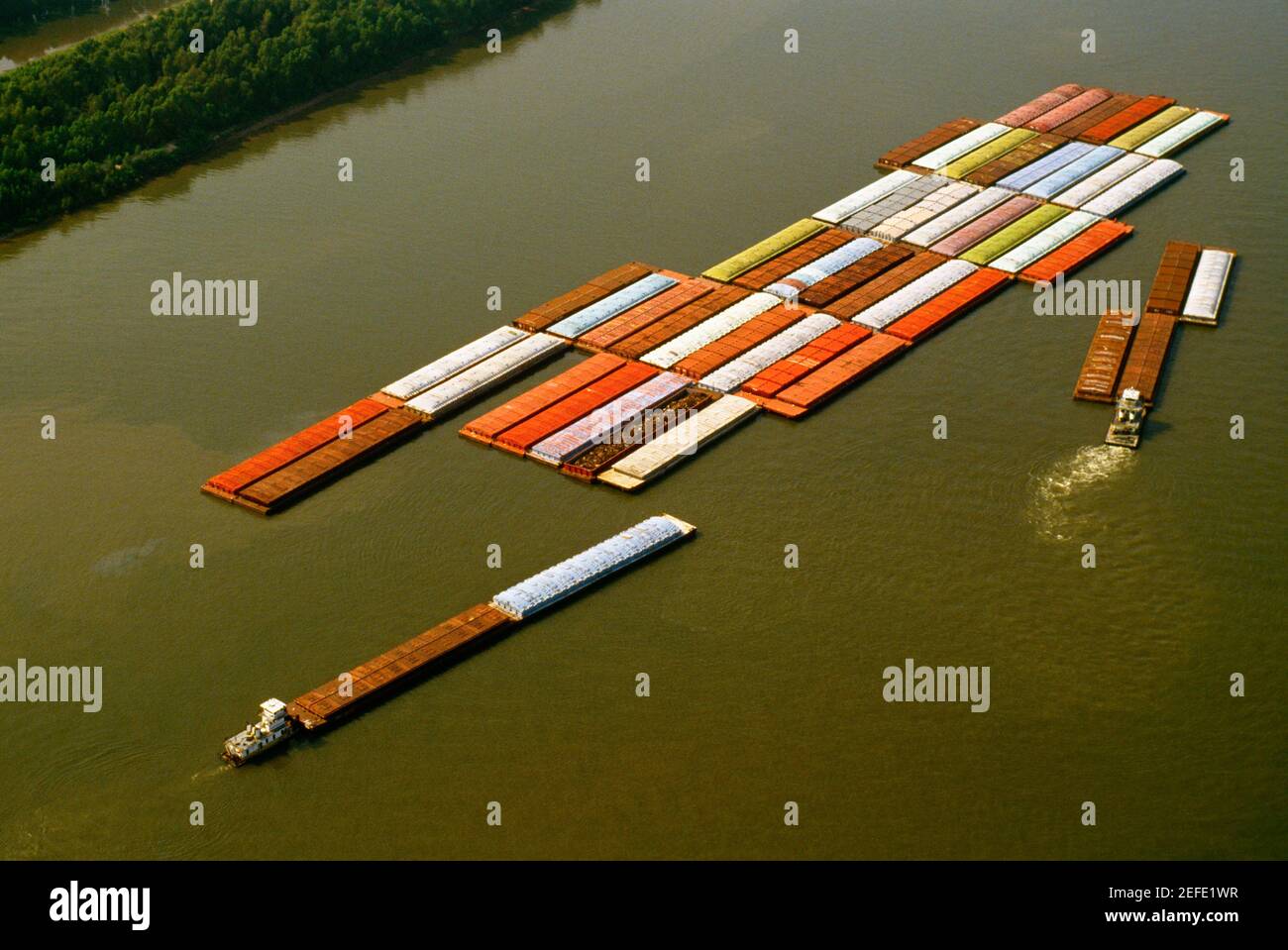 Aerial view of grain barges on the river, Mississippi River, New ...