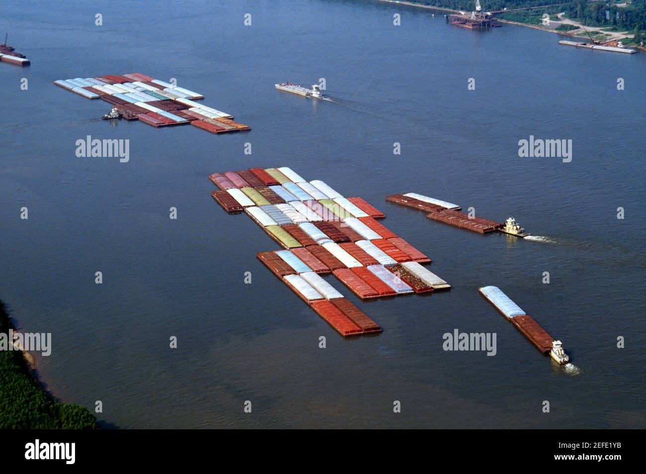 Aerial view of grain barges on the river, Mississippi River, New ...