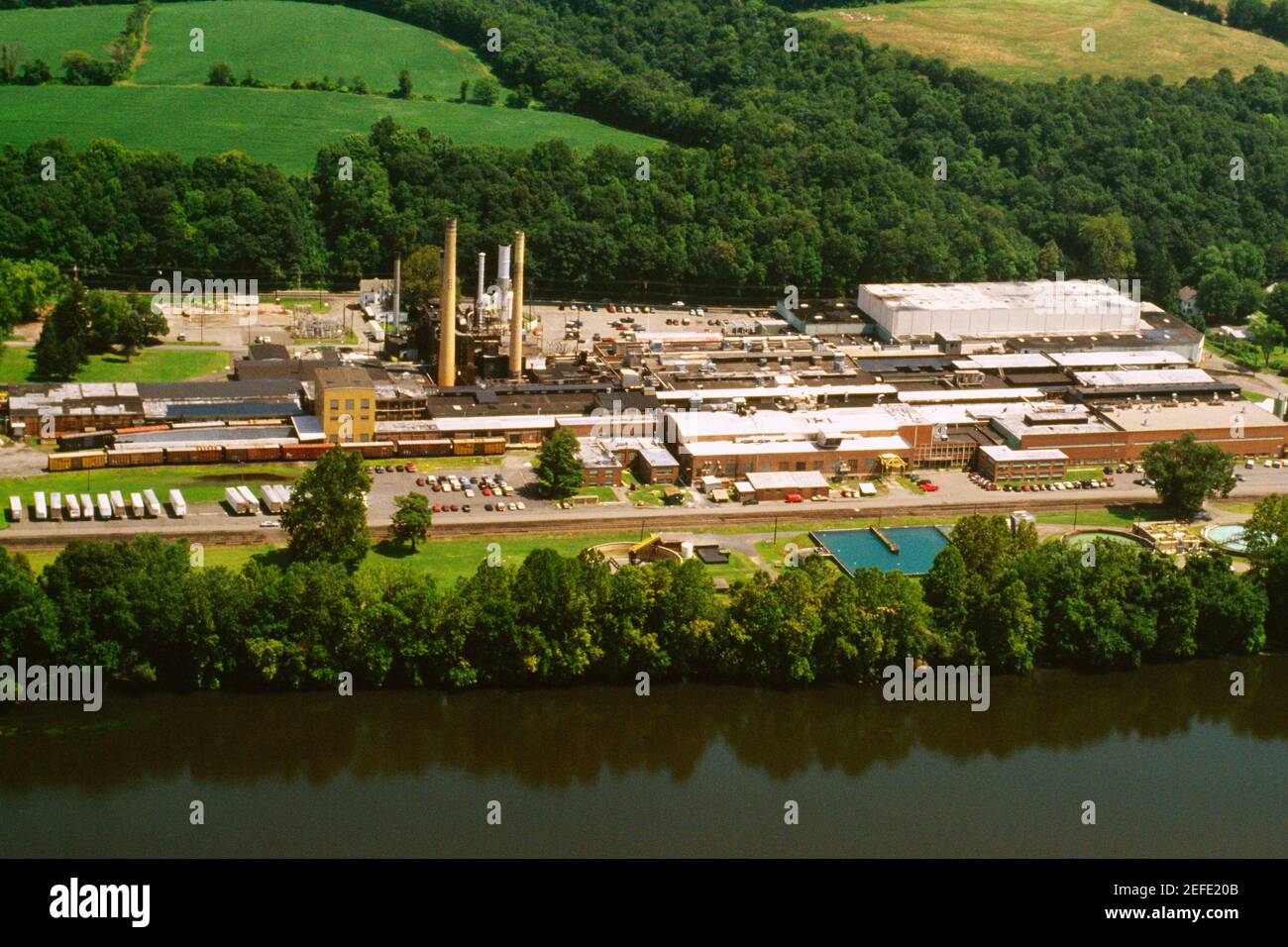 Aerial view of a paper mill, James River Paper Mill, Milford, New ...