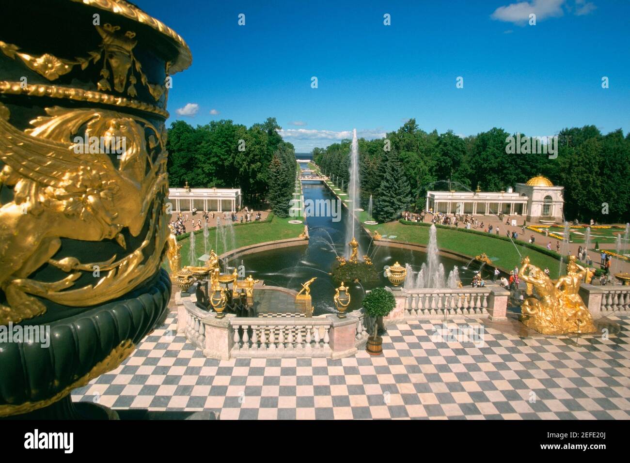 Fountains in the garden of a palace, Peterhof Grand Palace, St ...