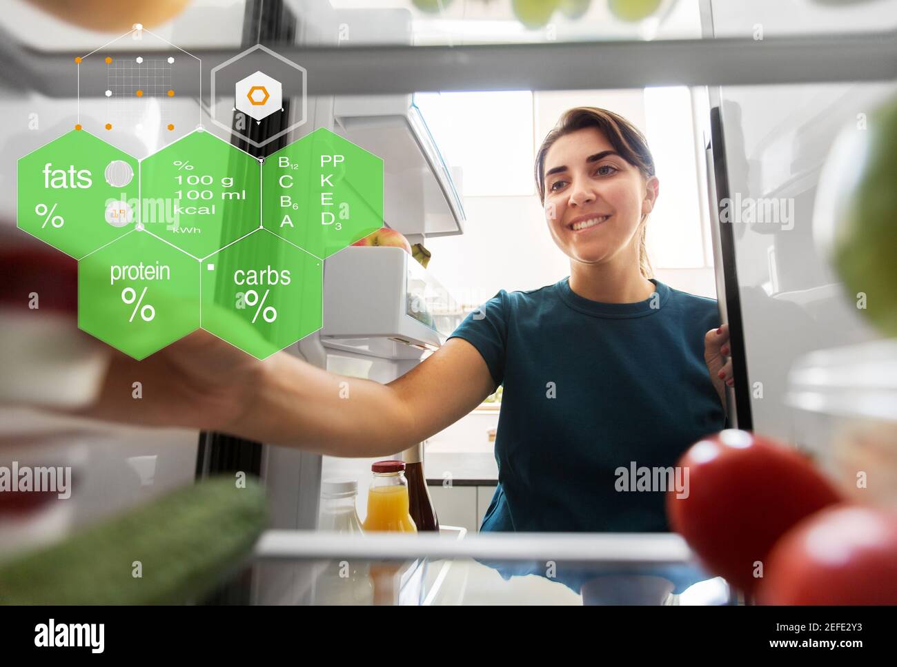 Happy woman taking food hi-res stock photography and images - Alamy