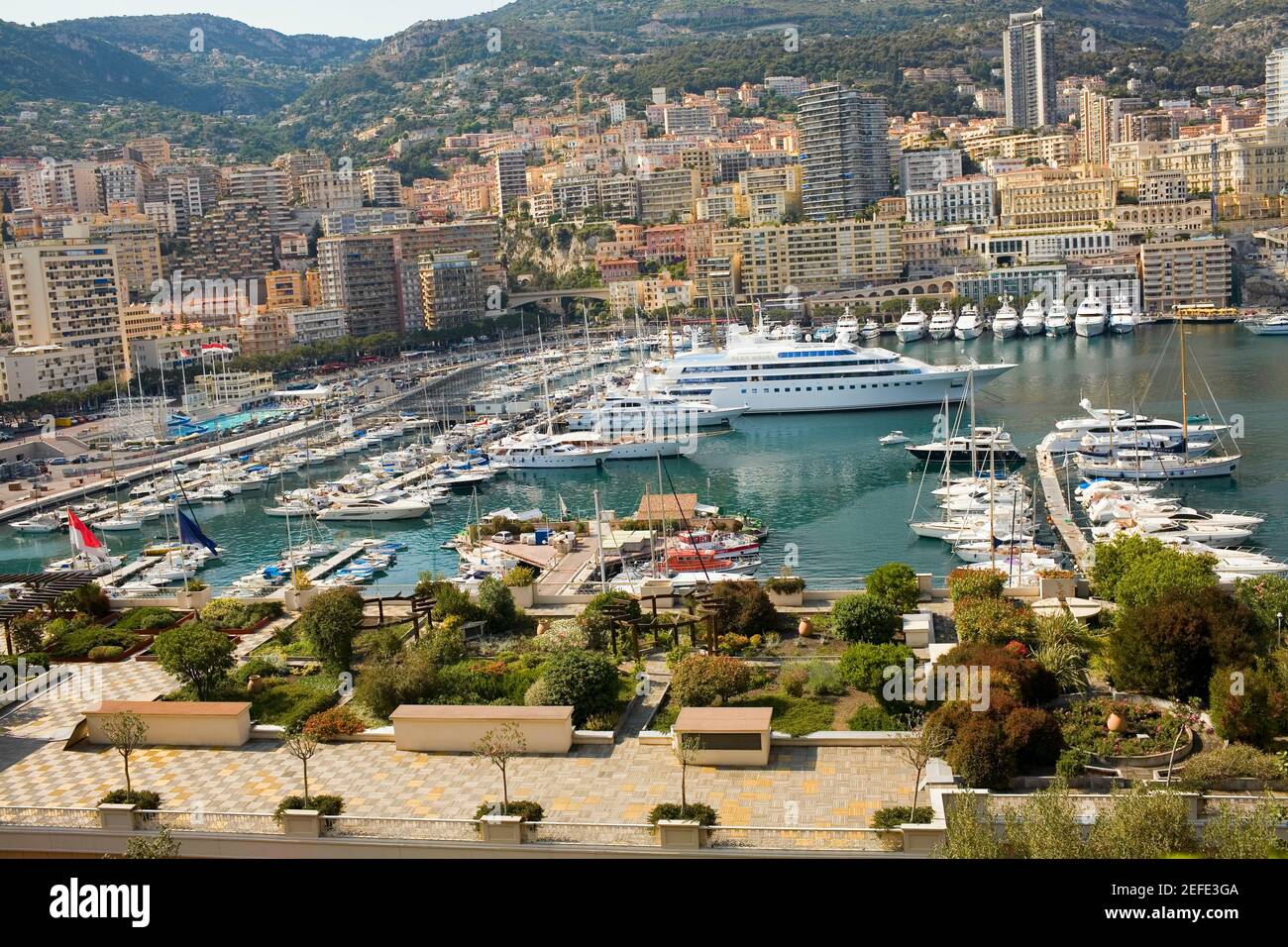 Boats docked at a harbor, Port of Fontvieille, Monte Carlo, Monaco ...