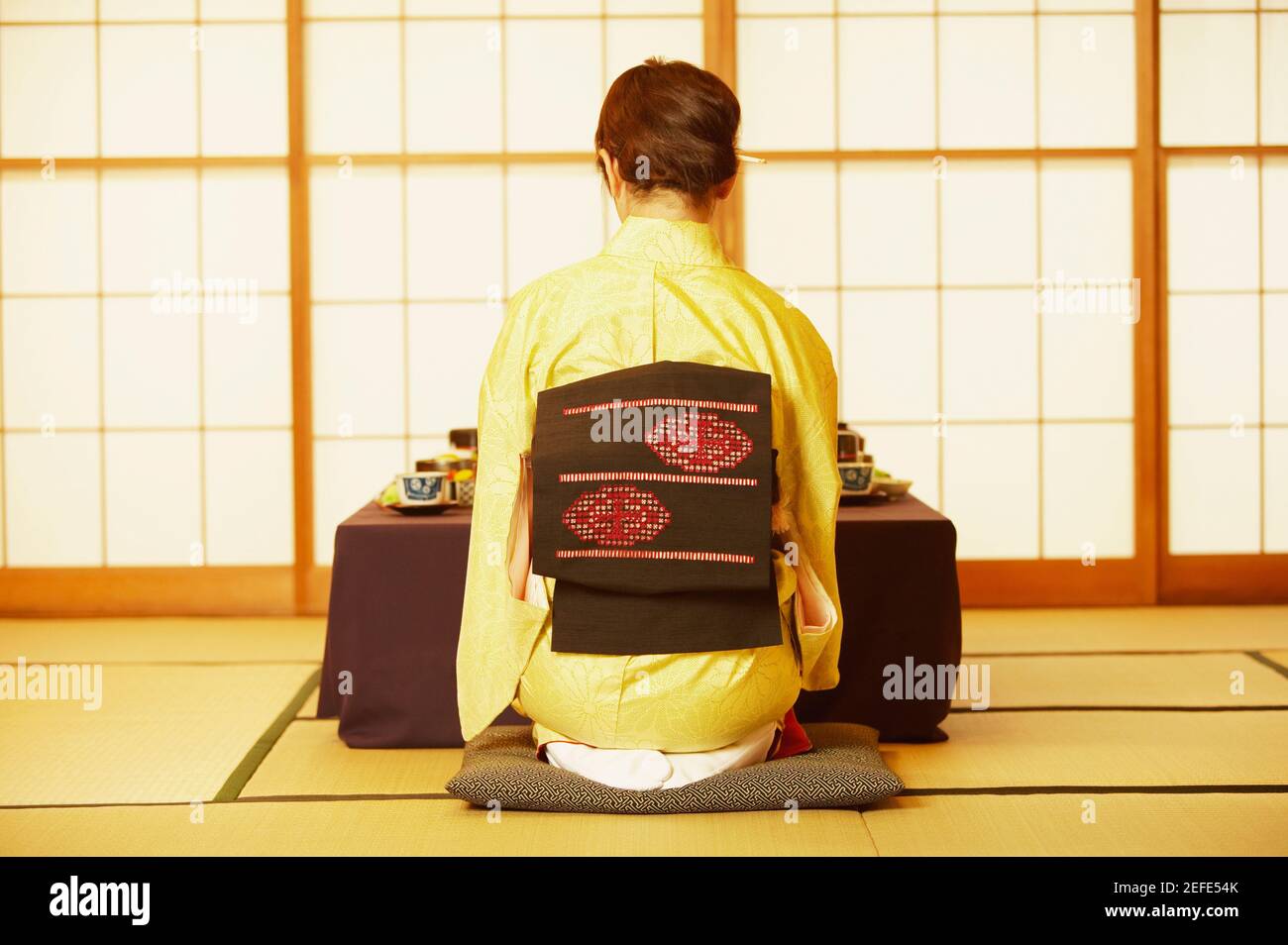Rear view of a japanese woman wearing kimono hi-res stock photography ...