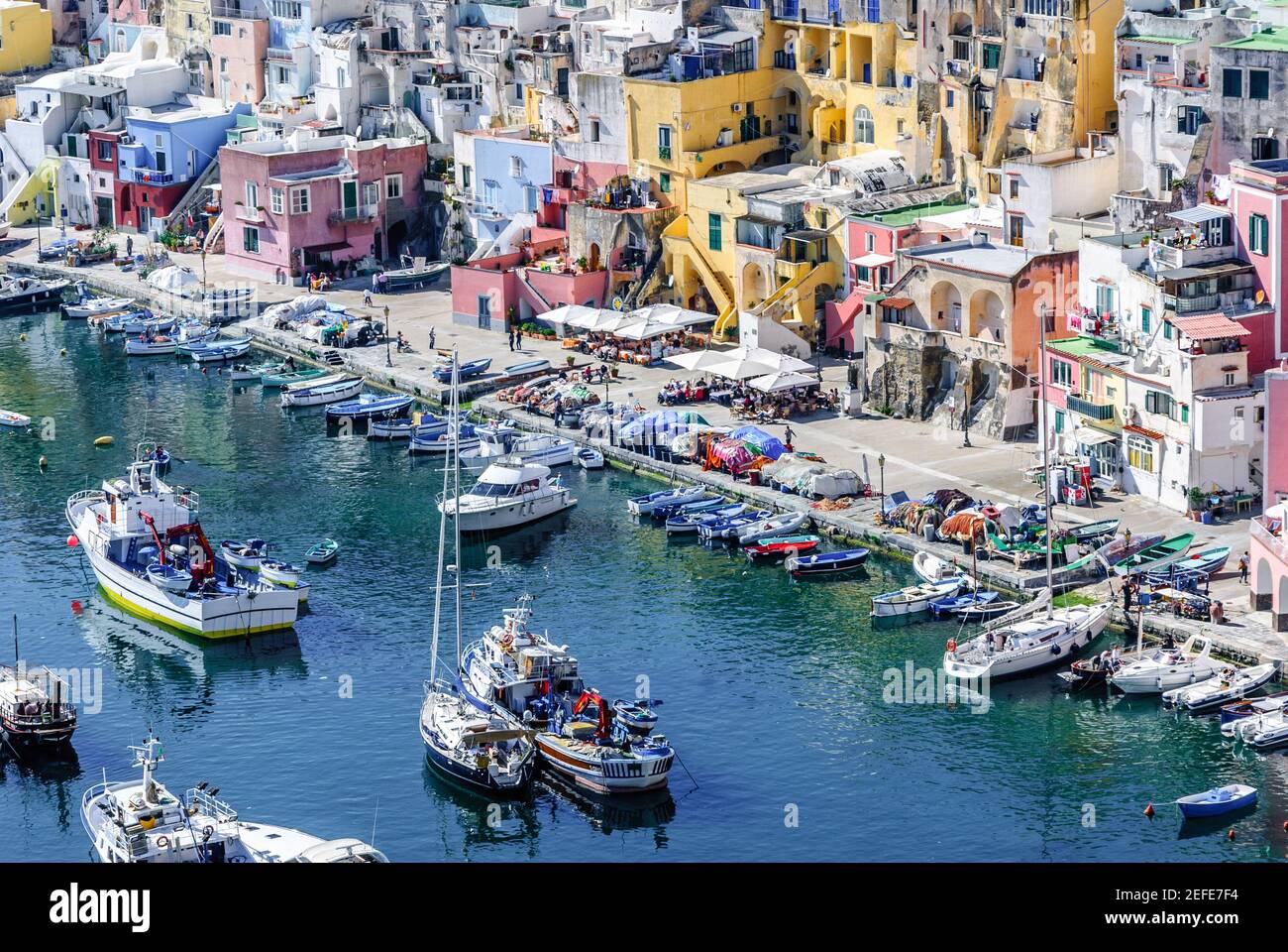 Island of Procida in Italy with the colored village of Corricella Stock ...