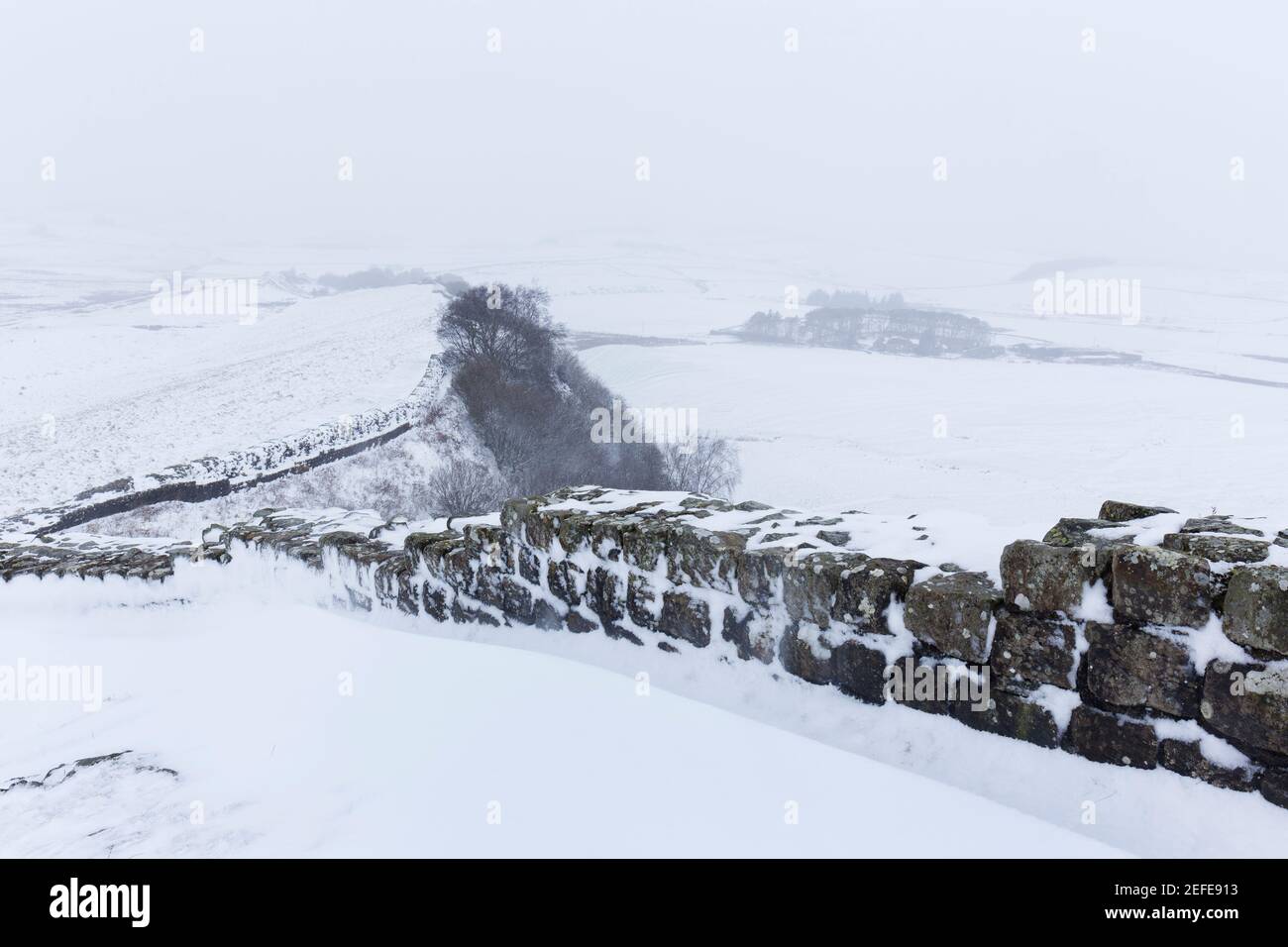 Hadrian's Wall under snow near Thorny Doors, Cawfield Crags ...