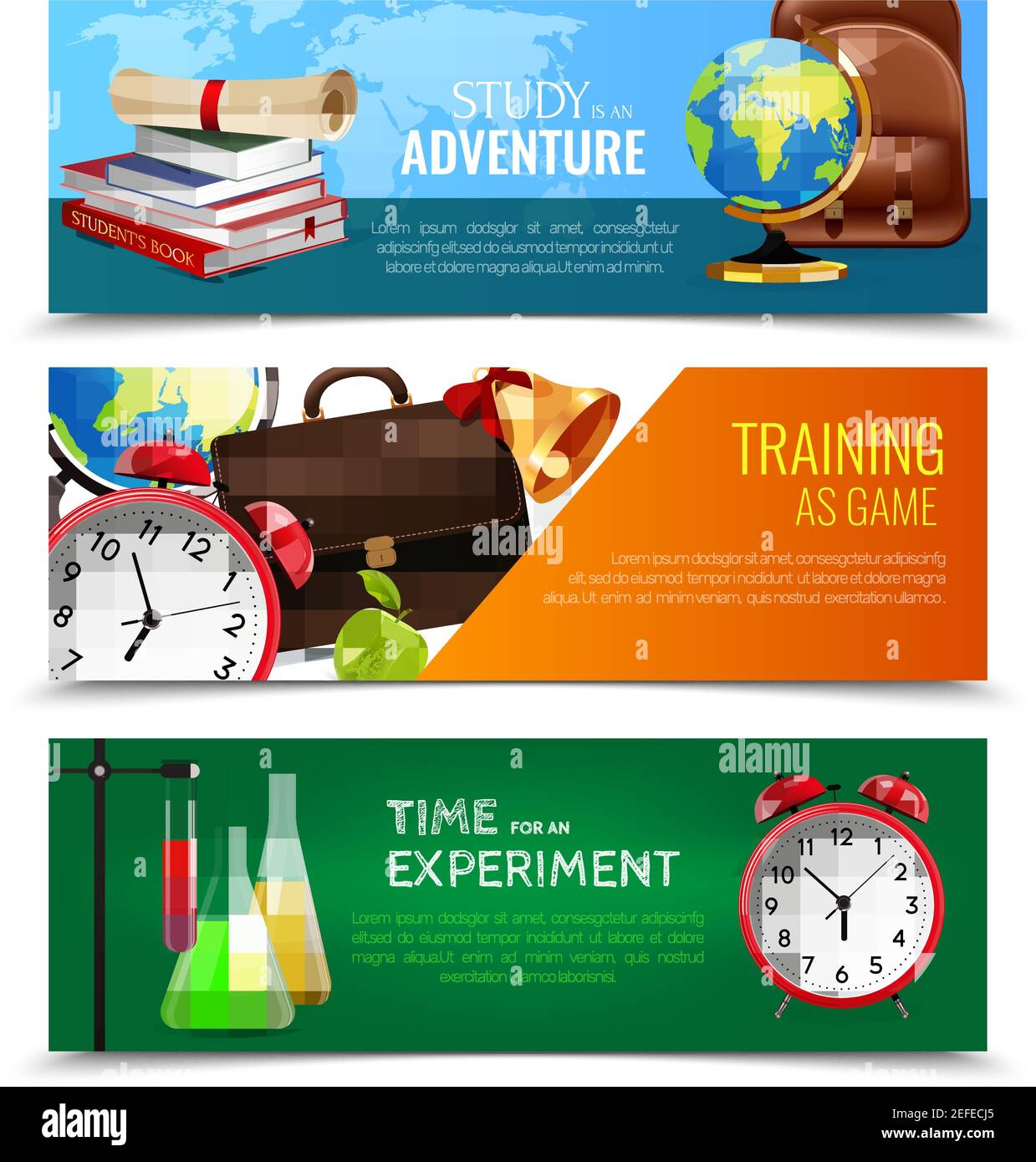 School education set of horizontal banners with books, briefcase and ...