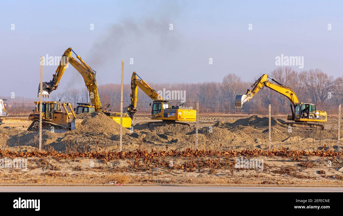 Digger Excavation at New Construction Site Ground Works Stock Photo - Alamy