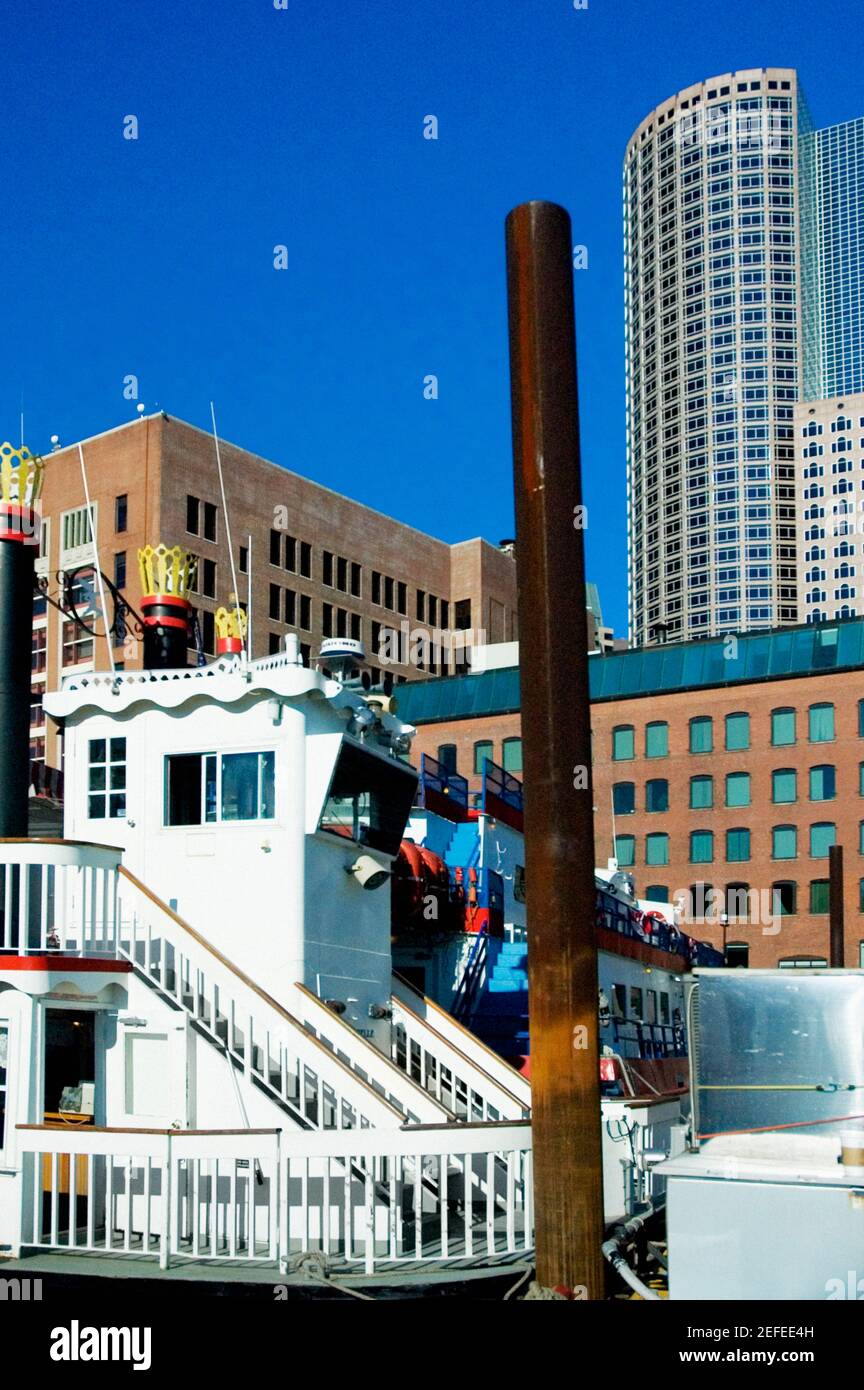 Boat in front of skyscrapers, Boston, Massachusetts, USA Stock Photo ...