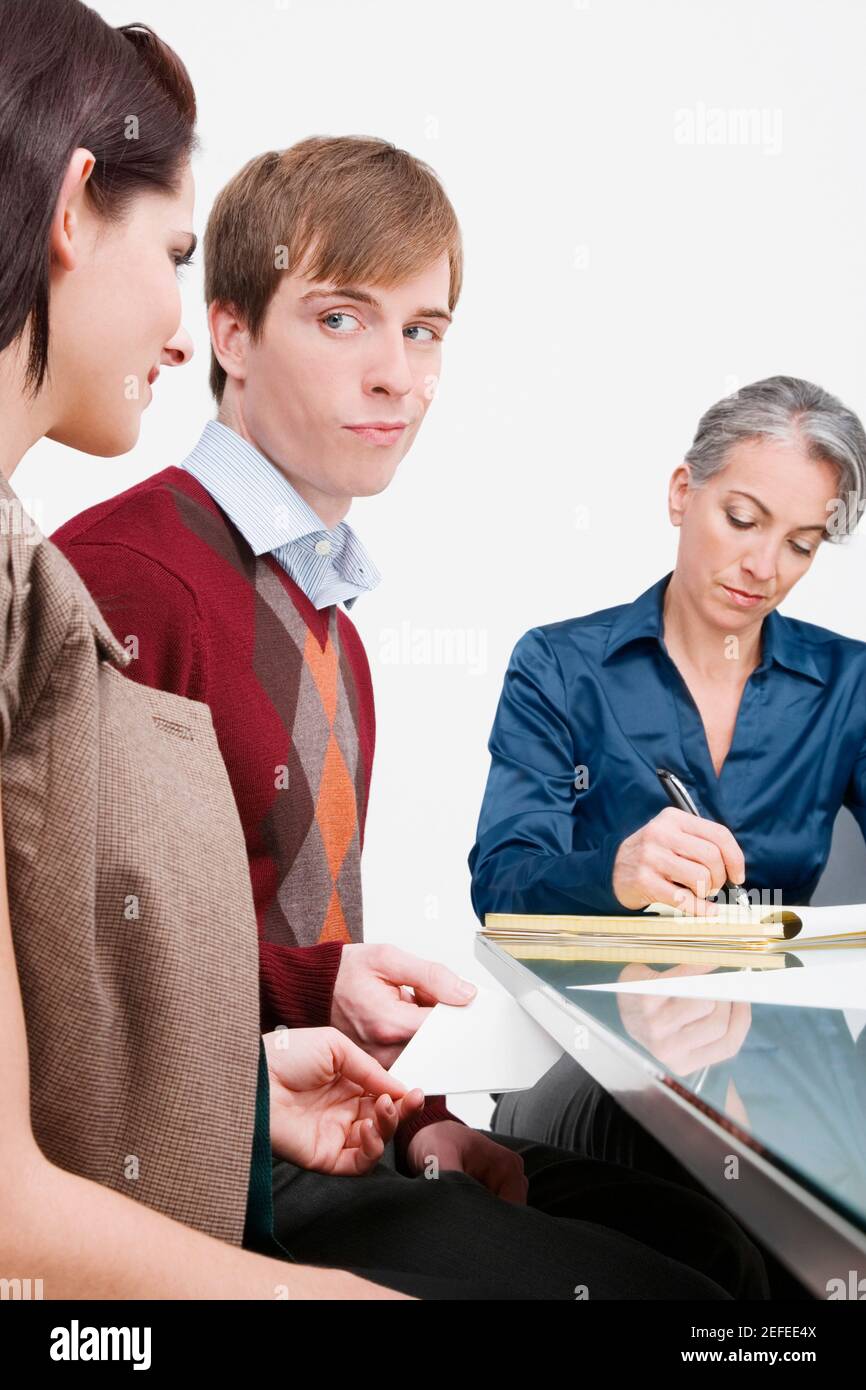 Businessman giving a love letter to a businesswoman Stock Photo - Alamy