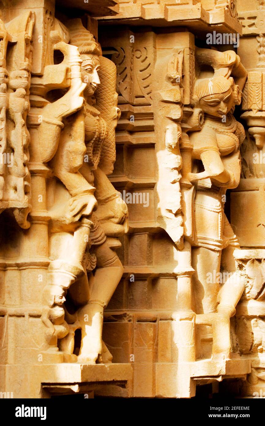 Carved stone statue in a temple, Jaisalmer, Rajasthan, India Stock ...