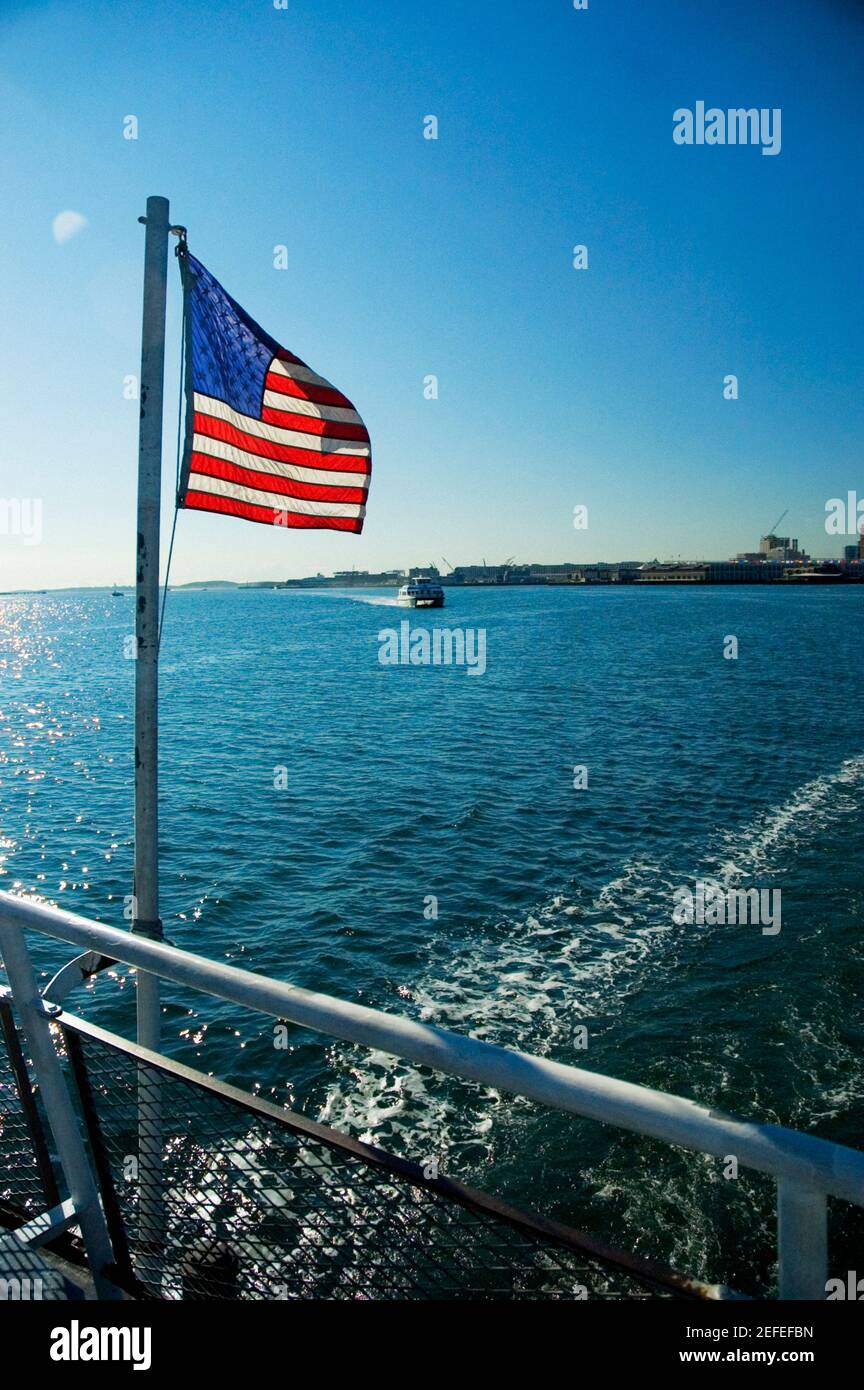 American Flag fixed with the railing, Boston, Massachusetts, USA Stock ...